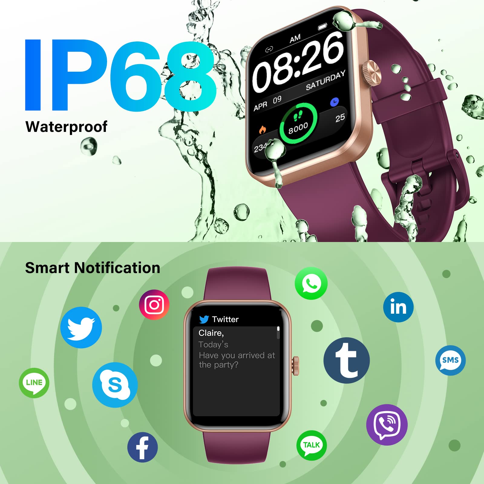 Smart Watch Bluetooth Calling (Answer/Make Call) 42mm Touch Screen for Men Women, 100 Sports Modes Fitness Tracker with Heart Rate Monitor Blood Oxygen IP68 Waterproof,Compatible with Android iOS