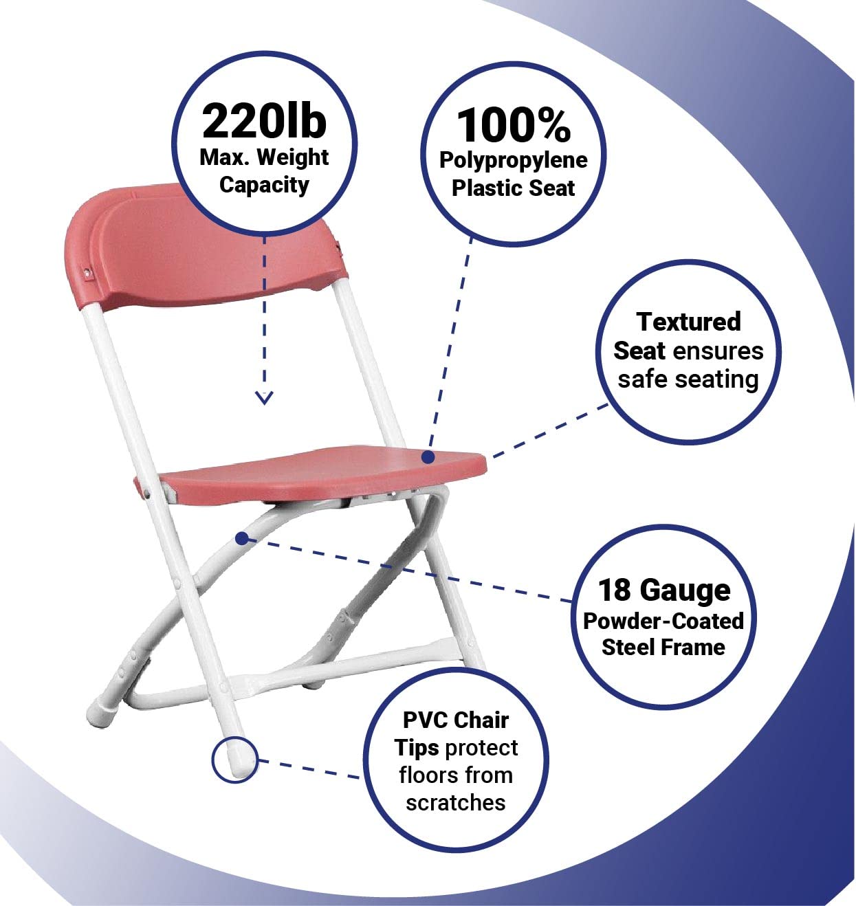 TentandTable Kids Size Poly Plastic Chairs with Metal Frame - Heavy Duty 220 lbs. Capacity - Lightweight & Stackable Folding Chair for Classroom Desk & Tables, Event, Banquet, Wedding (4 Pack, Red)