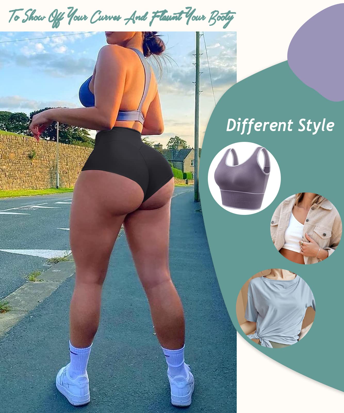 Women's High Waist Yoga Booty Shorts Workout Spandex Dance Hot Pants Butt Lifting Leggings Rave Outfits Black