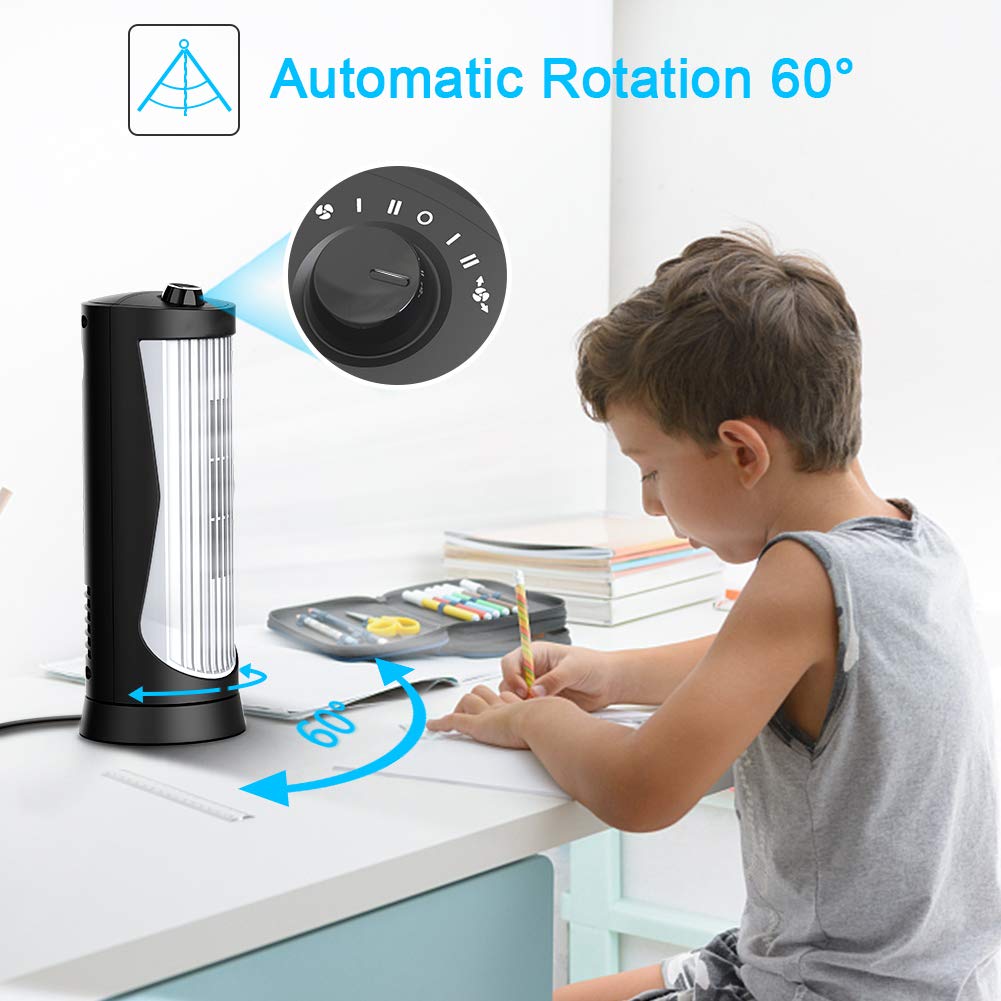 Small Tower Fan, Cooling Fan, 13 inch Desk Fan Electric Oscillating Tower, 2 Settings, Turbine Technology, Rotating Standing Fan for Home Office Tabletop