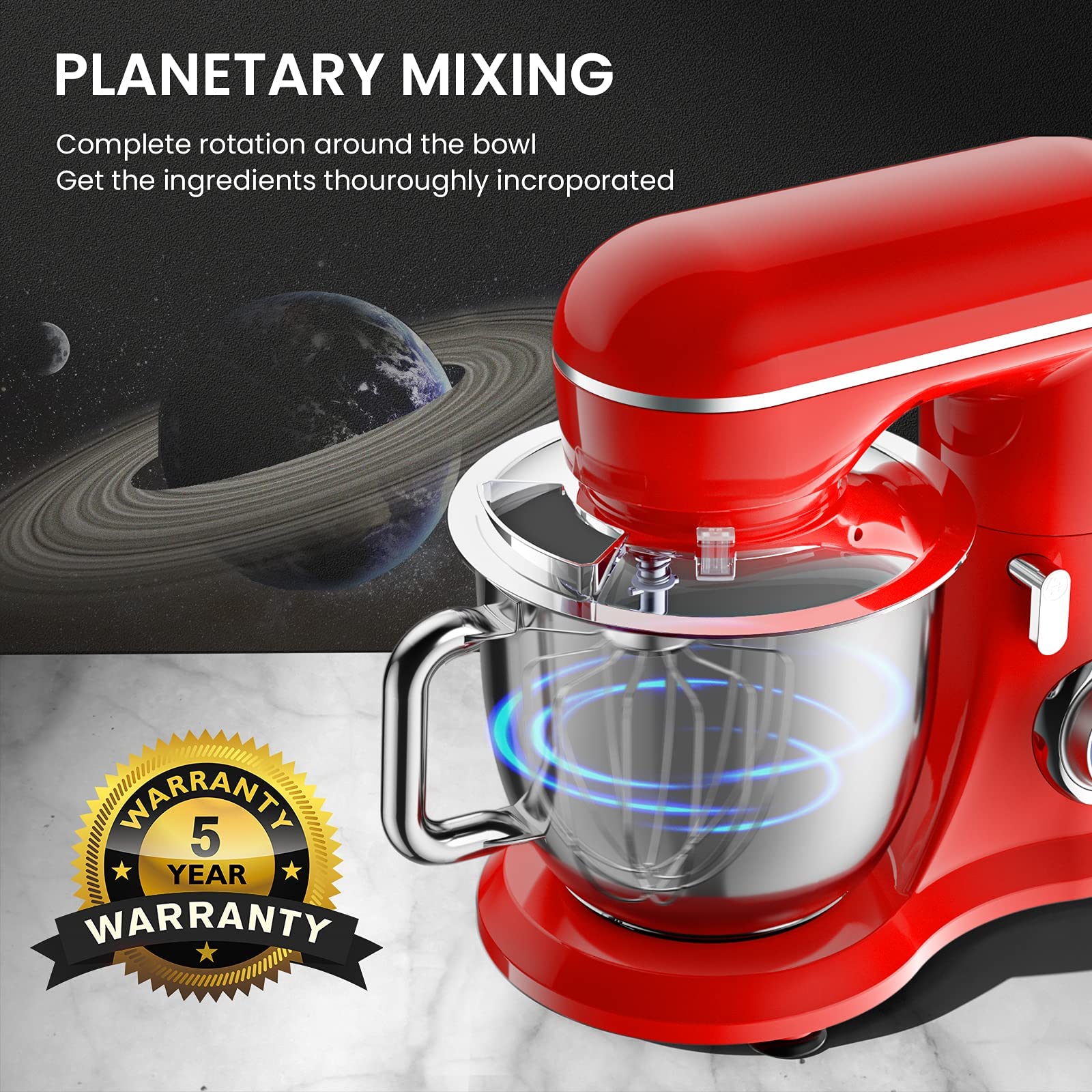 Stand Mixer, KICHOT 10+P Speed 4.8 Qt. Household Stand Mixers, Tilt-Head Cake Mixer Machine with Dough Hook, Beater, Wire Whisk & Splash Guard Attachments for Baking, Cake, Cookie, Kneading, RED