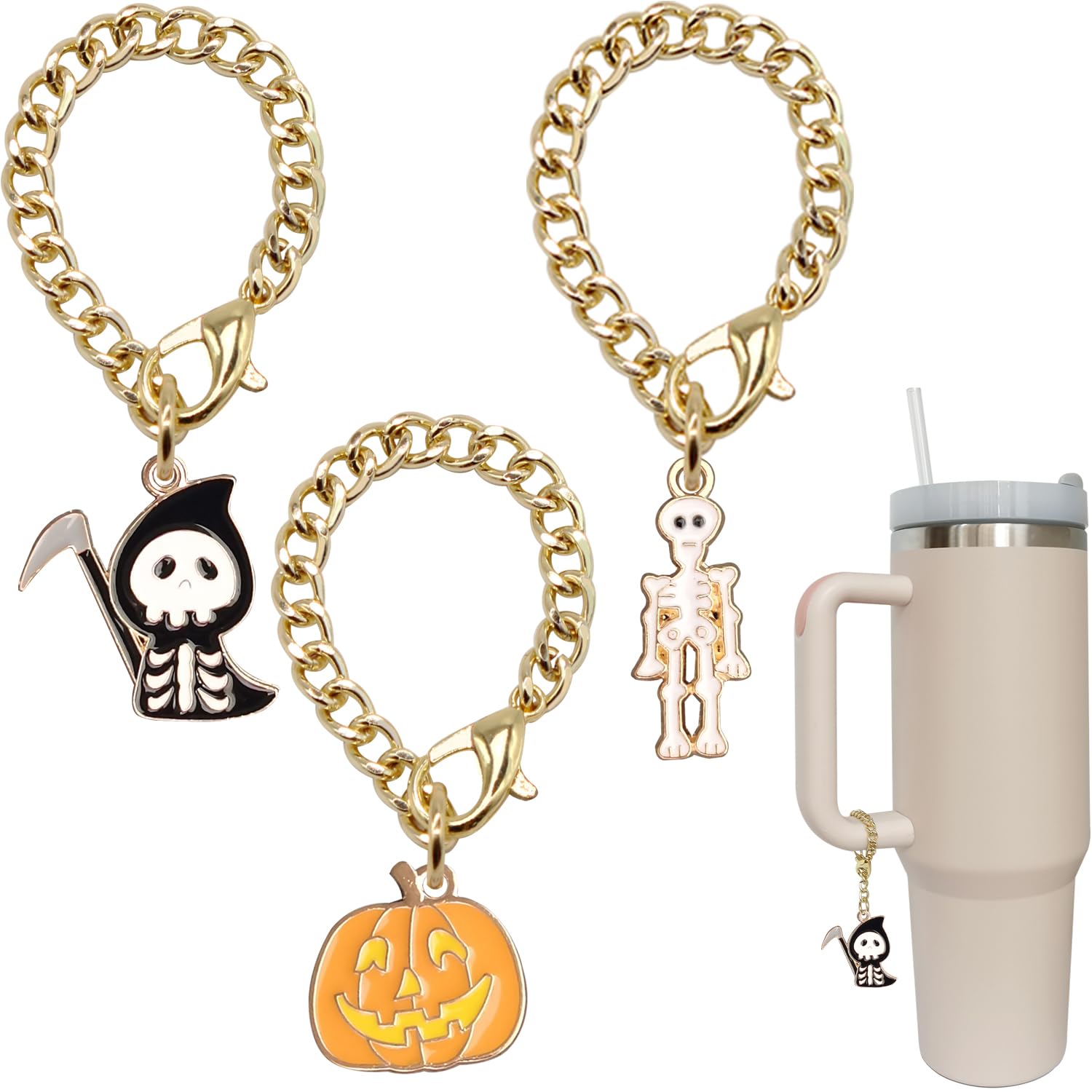 Wabogove Stanley Cup Accessories Charm 3PCS Personalized Stanley Tumblers Water Bottle Handle Accessories (Halloween)