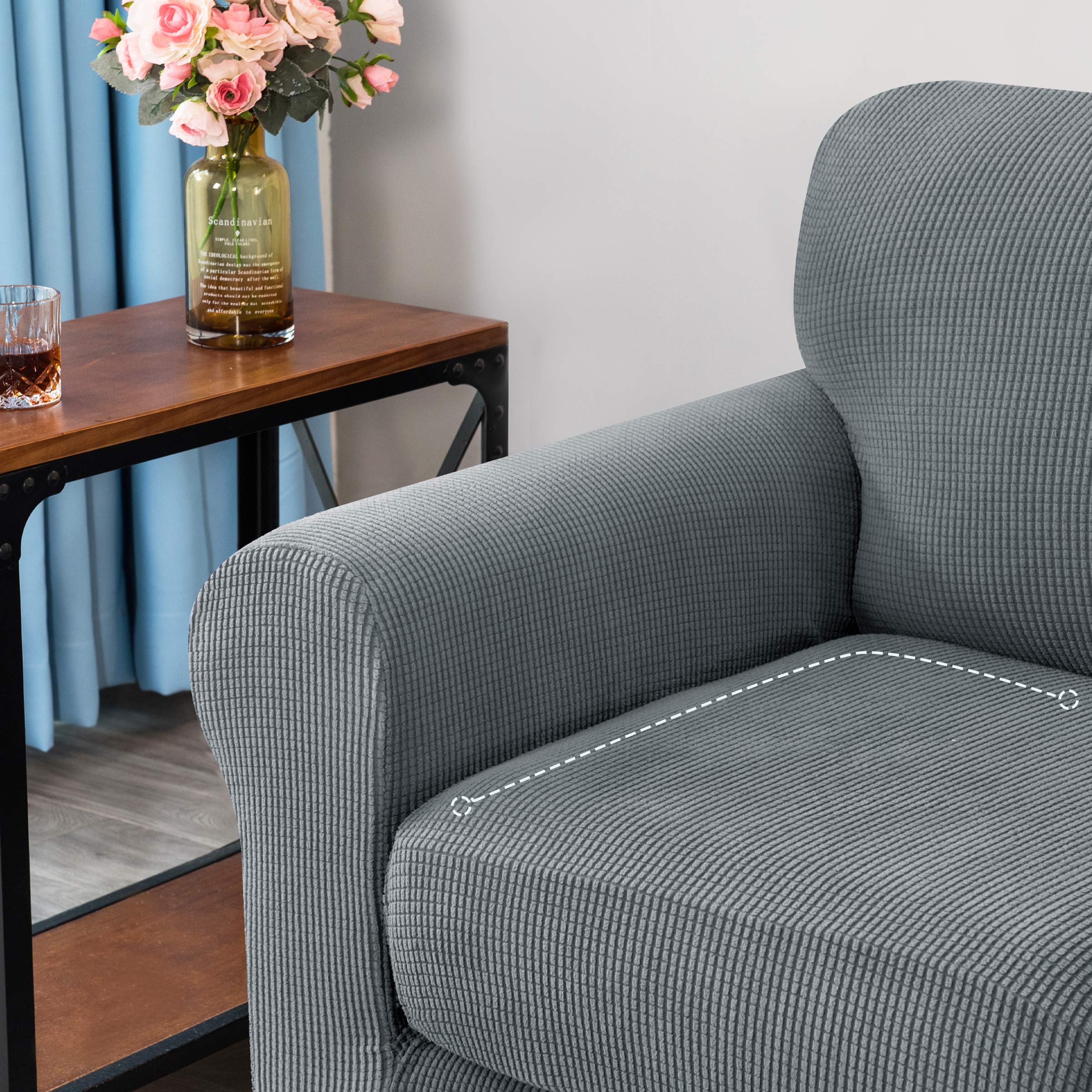 SyMax Couch Cover Sofa Slipcover Loveseat Cover 3 Piece Sofa Cover with Separate Cushion Couch Cover Stretch Elastic Washable Furniture Protector (Loveseat, Light Grey)