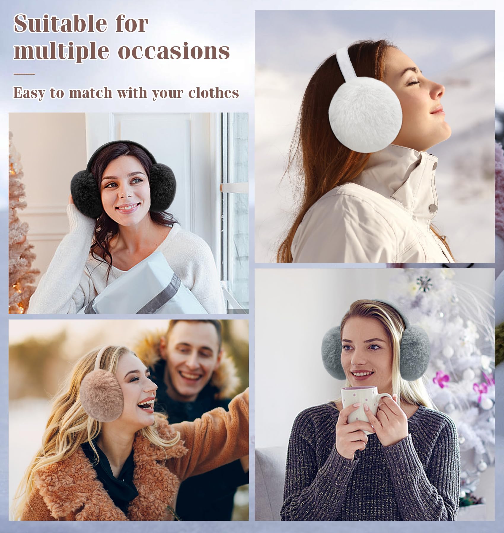 YSense Earmuffs Ear Warmers for Women Winter Fur Adjustable Foldable Ear Muffs Gifts
