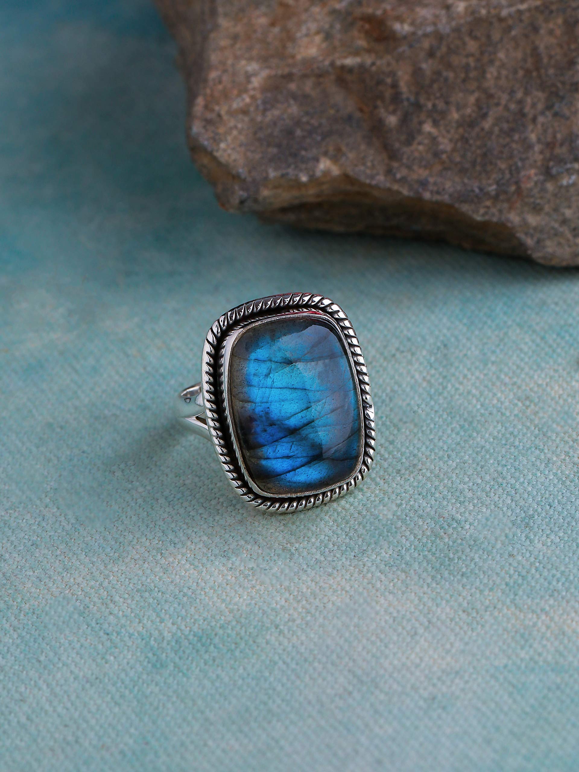 YoTreasure 13x18 MM Labradorite Chunky Ring .925 Sterling Silver Jewelry
