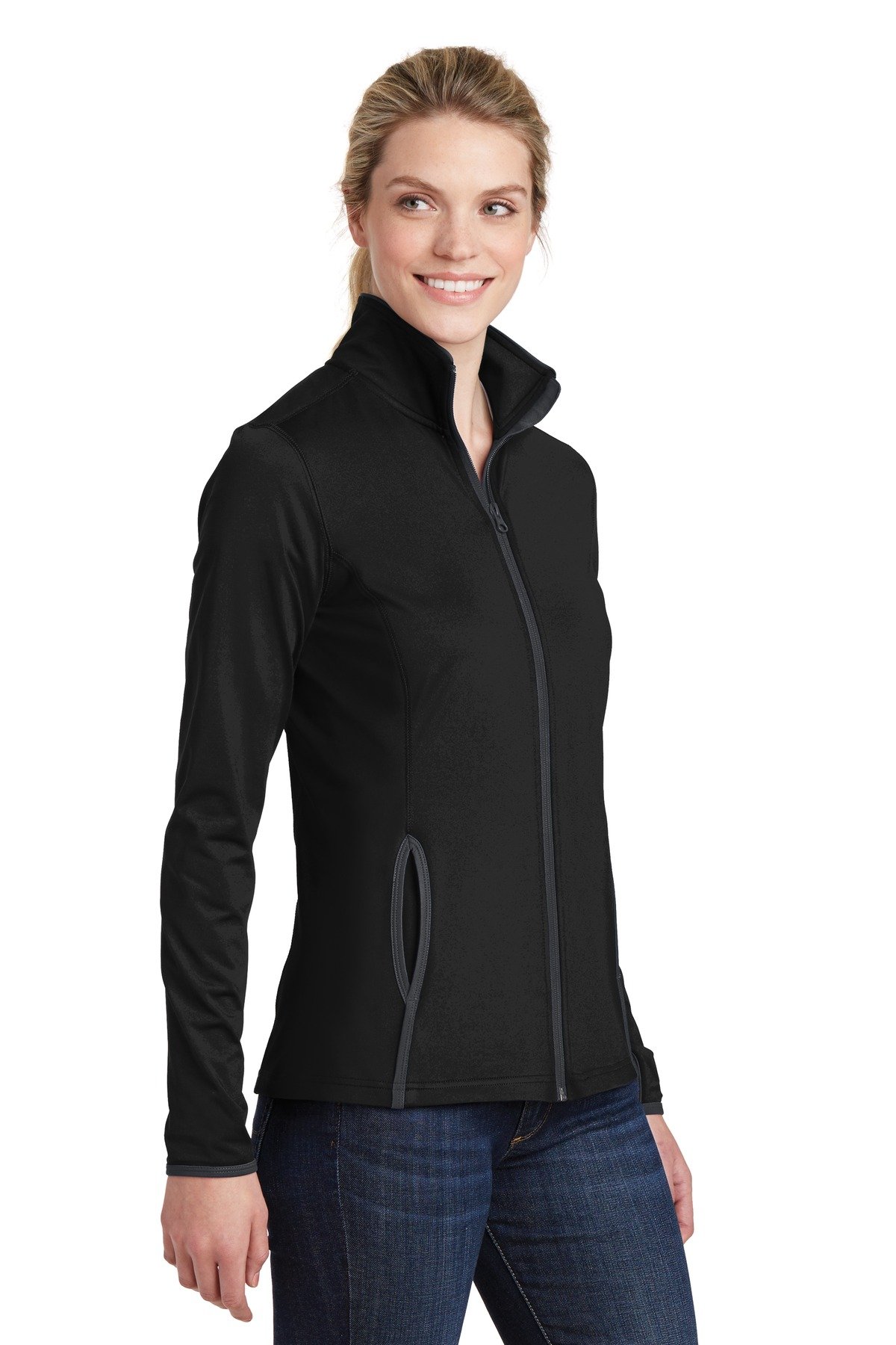 ST Ladies Sport-Wick Stretch Contrast Full-Zip Jacket XXL Black/ Charcoal Grey
