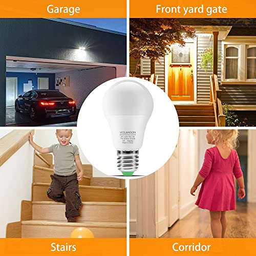 VOLANSON TECHNOLOGIES Motion Sensor Light Bulb Radar - 800lm Daylight Outdoor Indoor - Dusk to Dawn Motion Activated LED Bulbs - for Porch Garage Basement Stairwell - E26 A19 4500K Security