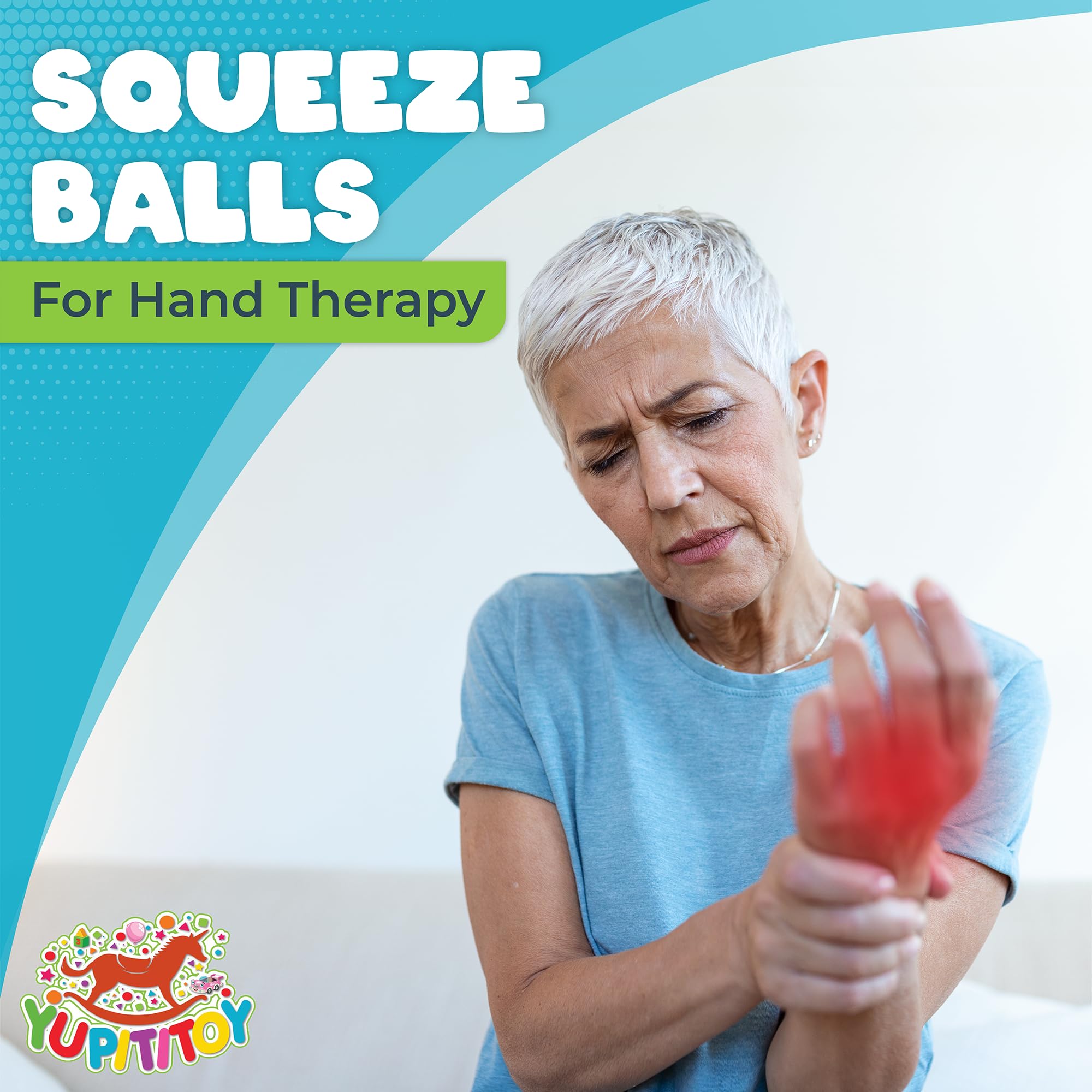 Yupititoy Squeeze Balls for Hand Therapy (Set of 3) β Hand Strengthener Ball on a String β Soft, Medium & Firm Exercise Balls for Rehabilitation, Arthritis, Carpal Tunnel β Stress Balls for Adults