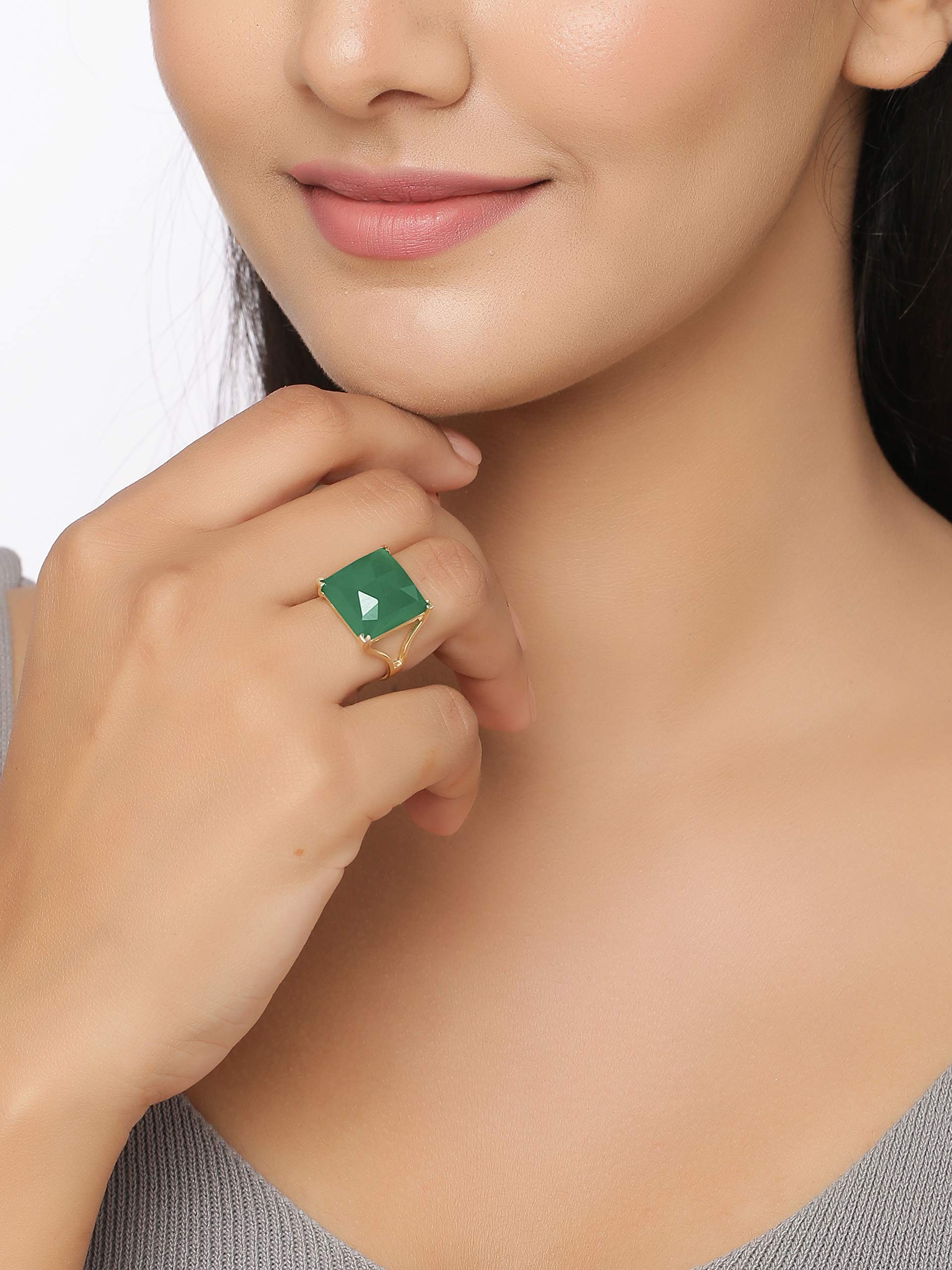 YoTreasure 18kt Gold Over Silver Green Onyx Vintage Solitaire Bold Ring