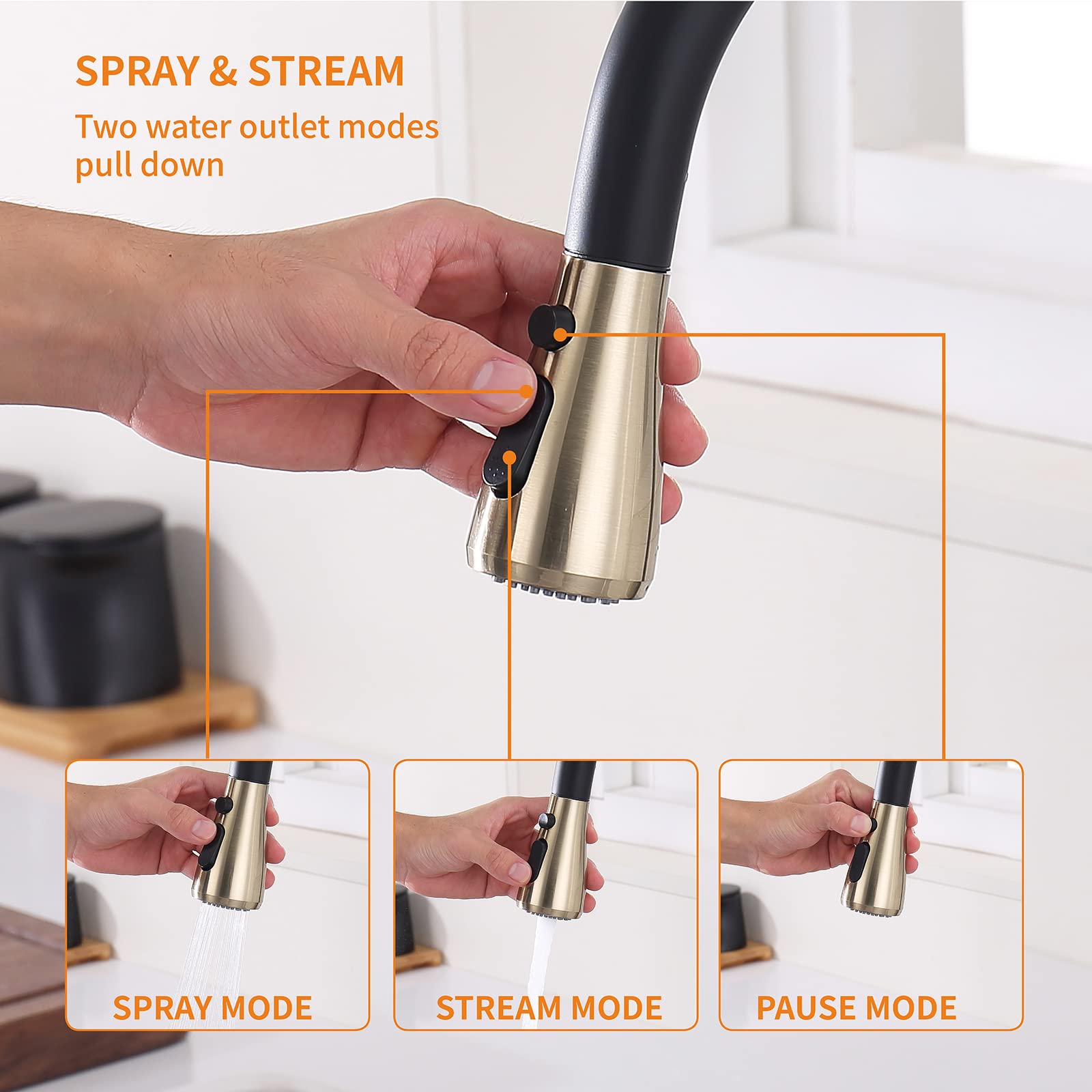 Touchless Kitchen Faucet with Pull Down Sprayer, Motion Sensor Kitchen Faucet with Kitchen Soap Dispenser, Single Handle High Arc Pull Out Faucet for Kitchen Sink RV Kitchen,Black and Polished Chrome