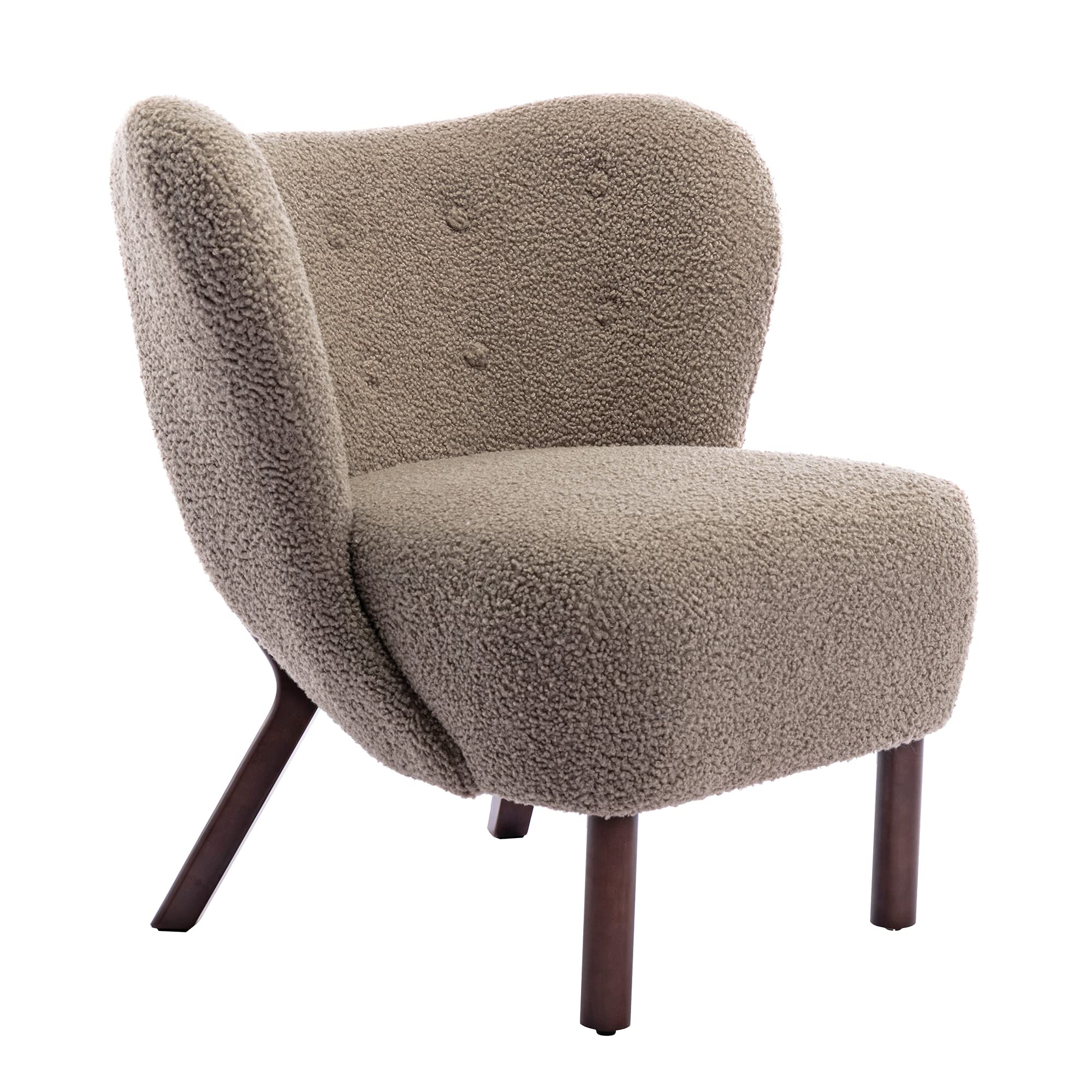 ViolaDresses Modern Accent Chair Lambskin Sherpa Wingback Tufted Side Chair with Solid Wood Legs for Living Room Bedroom,Light Brown