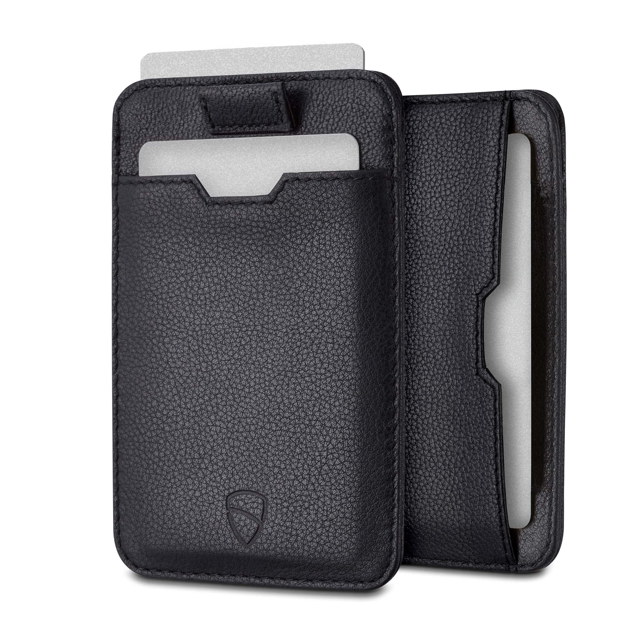 Vaultskin CHELSEA Slim Minimalist Front Pocket Leather Wallet with RFID Blocking for Men with Gift Box (Black)