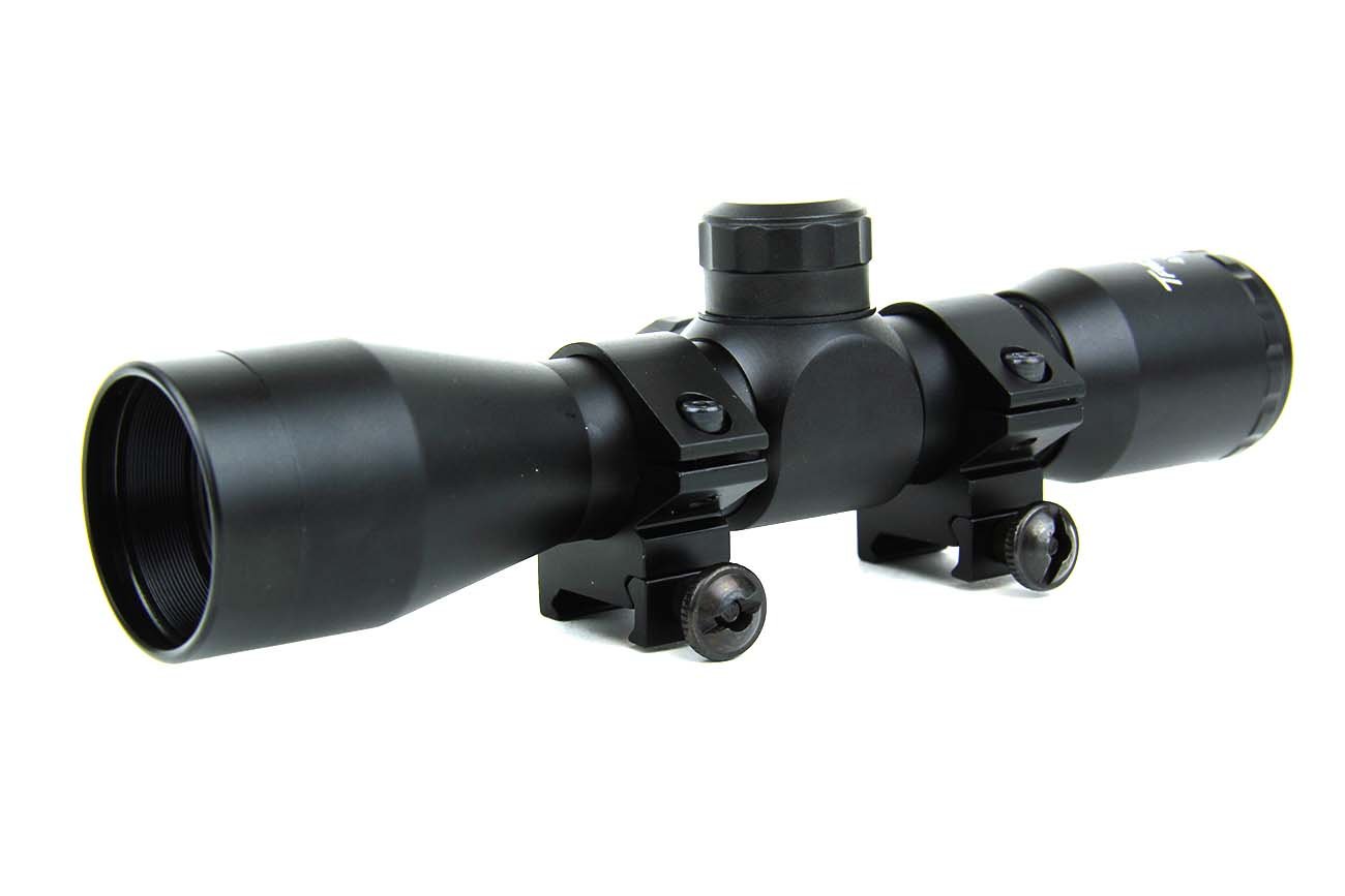 TacFire Compact Fixed Power Rifle Scope Rangefinder Reticle with Set of 1 Rings, 4 x 32, Black