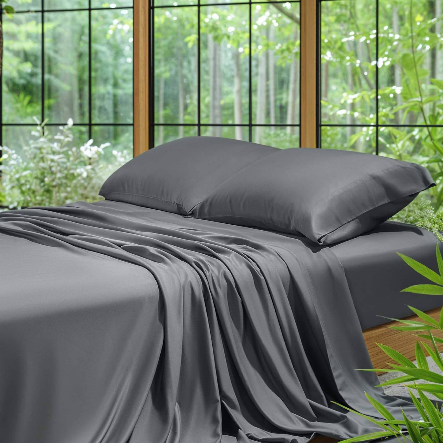 Shilucheng 6-Piece Sheets Set,Rayon Derived from 100% Bamboo_,Cooling & Soft Bed Sheets, Luxury Bedding Sheets & Pillowcases, 16 Inch Deep Pockets (King,Dark Grey)