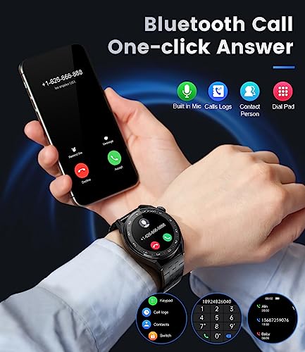 Smart Watches for Men Bluetooth Call (Answer/Make Call), 1.39'' IP68 Smartwatch for Android Phones and iPhone Compatible with Heart Rate/SpO2/Blood Pressure, Voice Assistant, Calculator, Pedometer