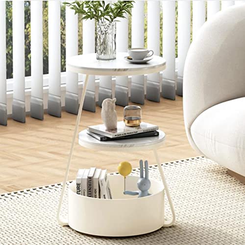 Sofa Side Table Couch Table Round End Table, 3-Tier Side Table Table with Storage Basket and 2 Tier Storage Shelf, Modern Bedside Sofa Coffee Table for Living Room, Bedroom End Table Coffee Tab