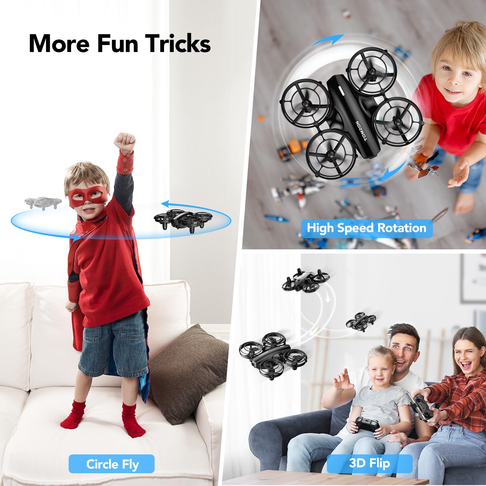TOMZON A24W Mini Drone with Camera for Kids, 1080P FPV Camera Drone with Battle Mode, Toy Drone for Kids with 3 Batteries 24 Mins, Throw to Go, Stunt Fly Tricks, RC Quadrocopter with One Key Start