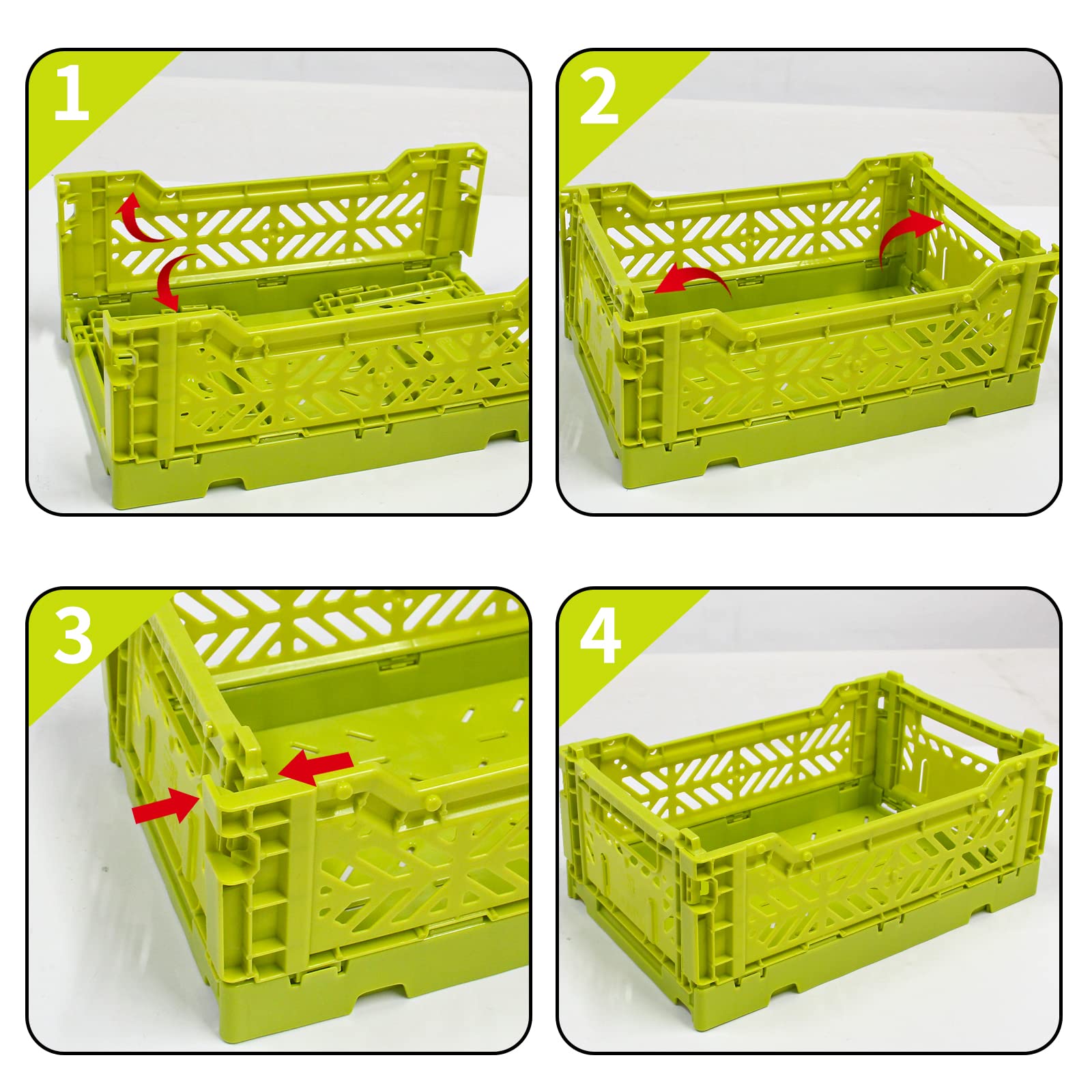 Yuroochii 3-Pack Plastic Folding Storage Crates, Collapsible Crates for Storage, Foldable Storage Bins, Utility Stackable Box for Home Kitchen and Office Organization, Bathroom 10.43" x 6.69" x 4.13"