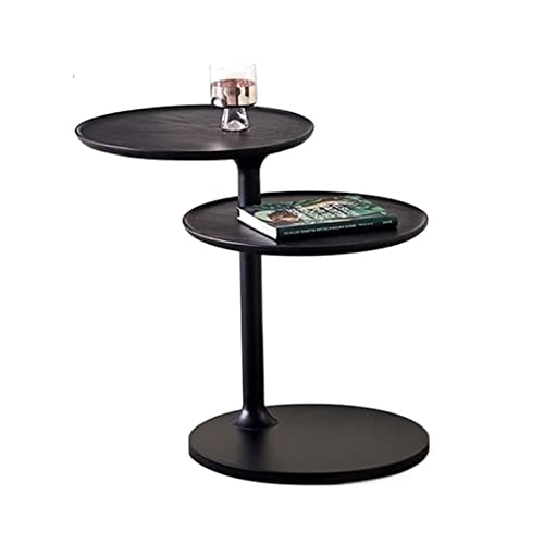 Sofa Side Table Couch Table Round Wood Side Table with Rotatable Tabletop, 2 Tier Coffee End Table Nightstand for Living Room, Bedroom, Small Spaces, Modern Home Decor Bedside Table End Table Coffee