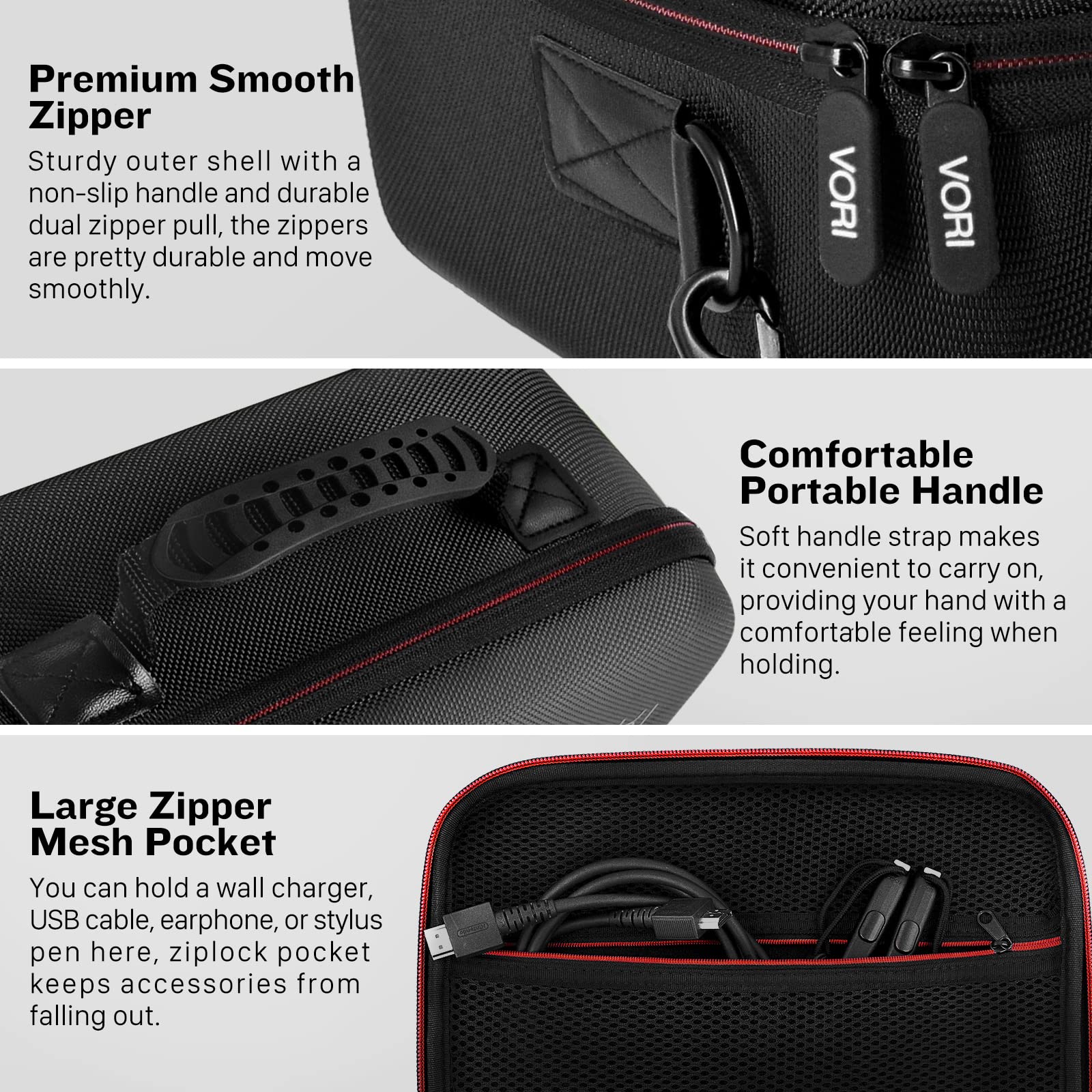VORI Carrying Case for Nintendo Switch/Switch OLED Model (2021), Hard Travel Storage Protective Case with Handle and Shoulder Strap for Pro Controller, Poke Ball Plus and Switch Accessories, Black