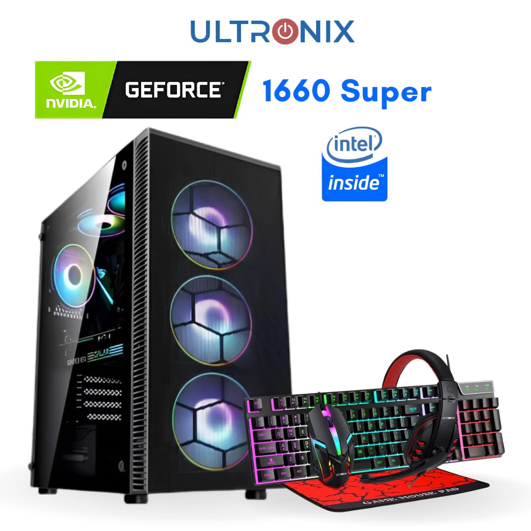 ULTRONIX Gaming Desktop, Intel Core I5 8TH GEN, Nvidia 1660 Super, 16GB RAM, 1TB SSD, Keyboard, Gaming Mouse, Mouse Pad, Headset Combo