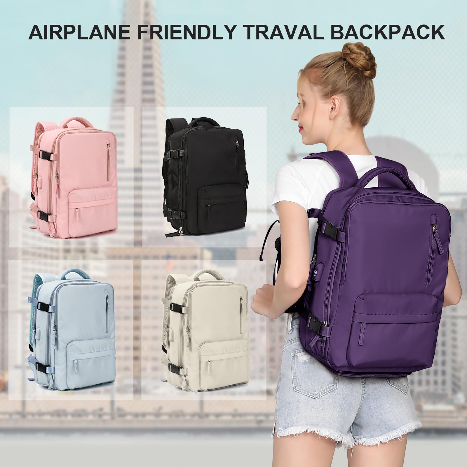 Travel Backpack Women, Carry On Backpack for Men, Hiking Laptop Backpack Waterproof Outdoor Sports Rucksack Casual Daypack, Dark Purple