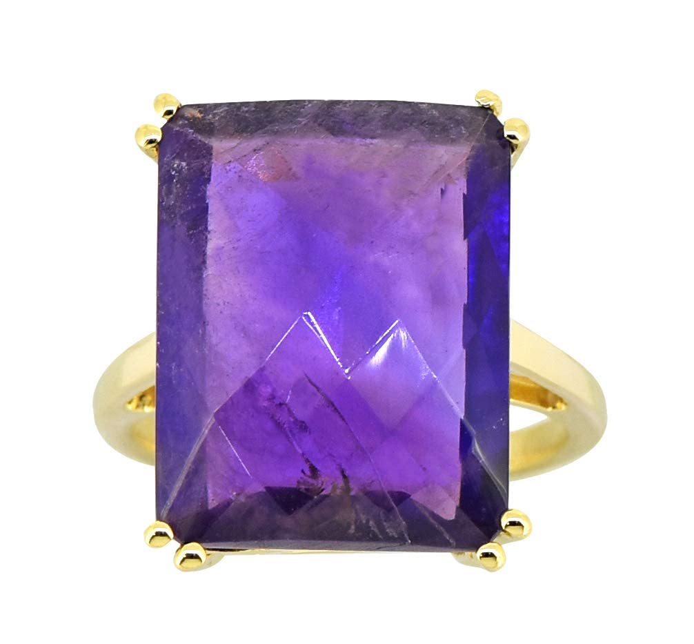 YoTreasure Natural Amethyst Statement Ring Gold Plated Over 925 Silver Gemstone Jewelry
