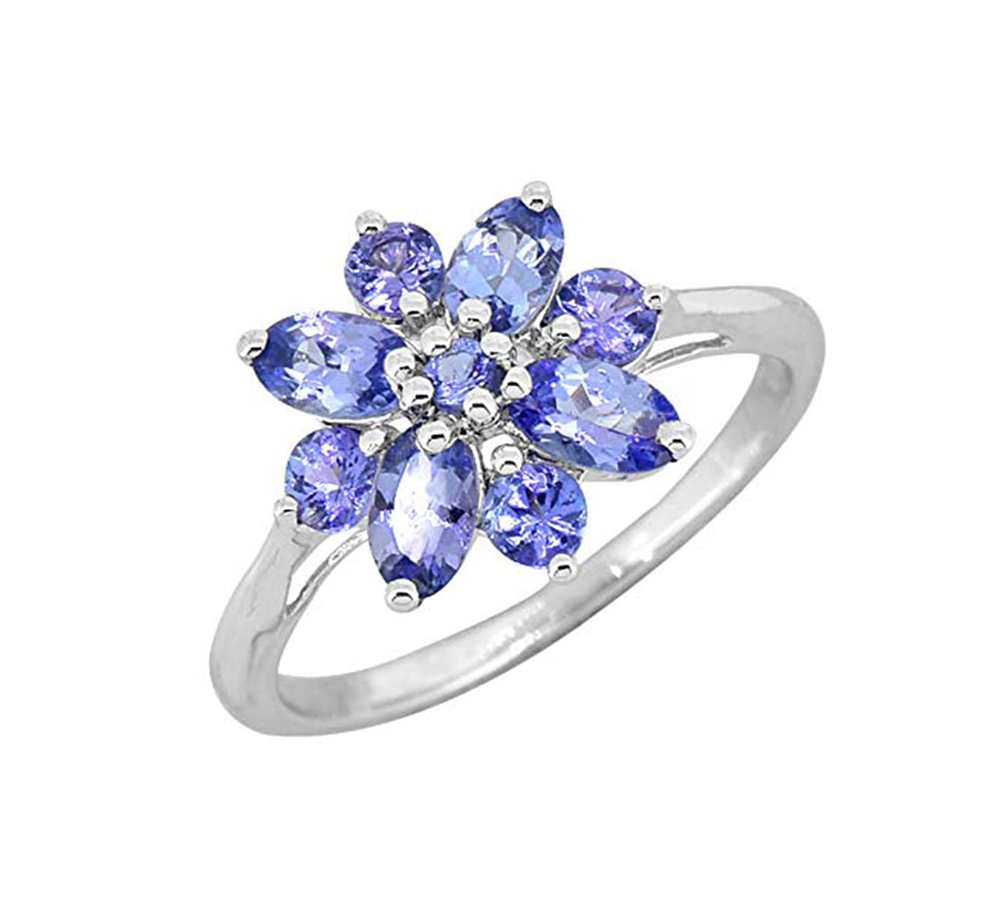 YoTreasure Tanzanite .925 Sterling Silver Flower Cluster Ring