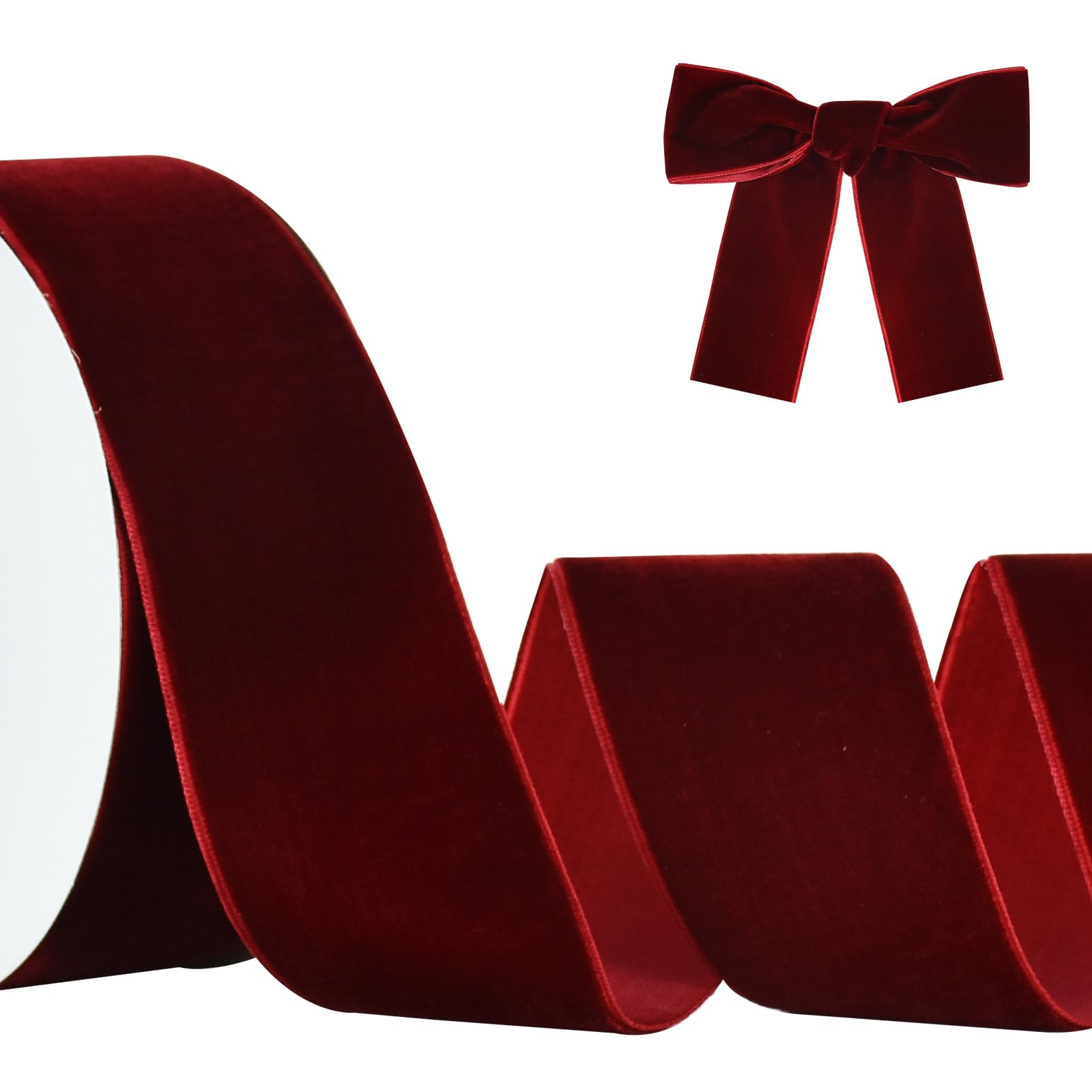 TONIFUL Burgundy Velvet Ribbon 2 Inch x 10yds, Vintage Velvet Ribbons, for Christmas Wreath Decoration Handmade Craft Ornaments Gift Wrapping & Bow Making, Valentine's Day Wedding Bouquet packaging