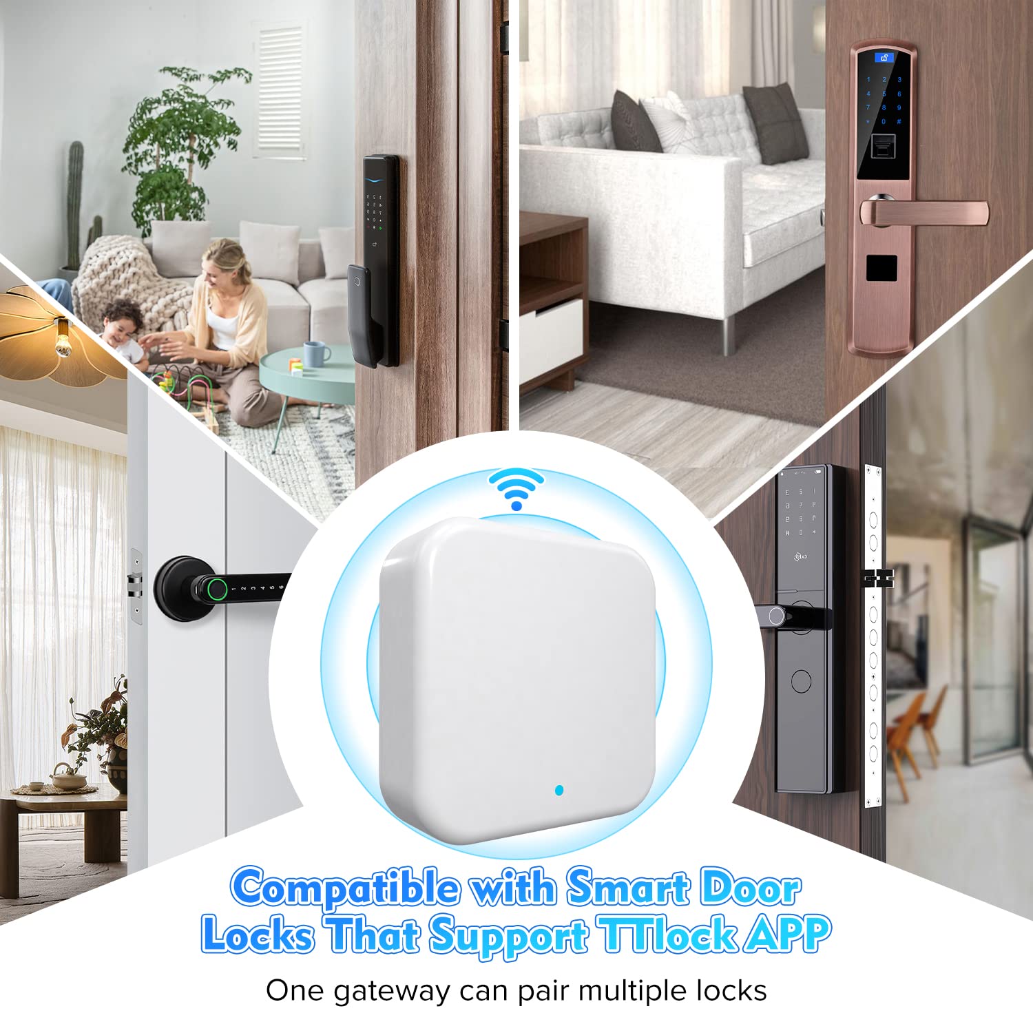 Smart Wi-Fi Gateway, G2 Hub for Keyless Entry Door Lock Support Voice and Remote Control with TT Lock App Smart Door Lock Wi-Fi Bridge Compatible with Alexa and Google Home