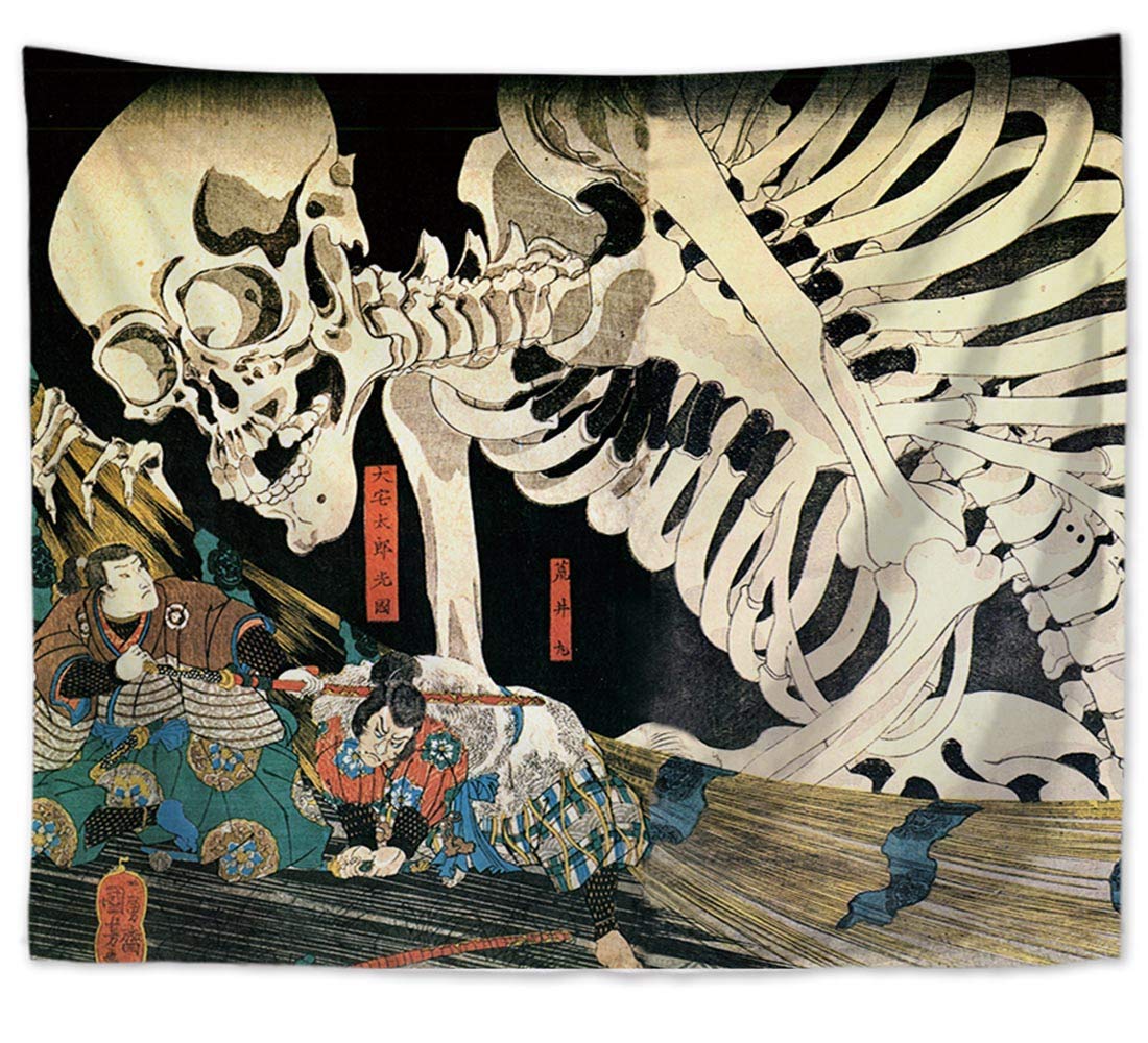 WholesaleSarong Takiyasha Witch and Skeleton Spectre tapestry log cabin decor man cave wall studio boho