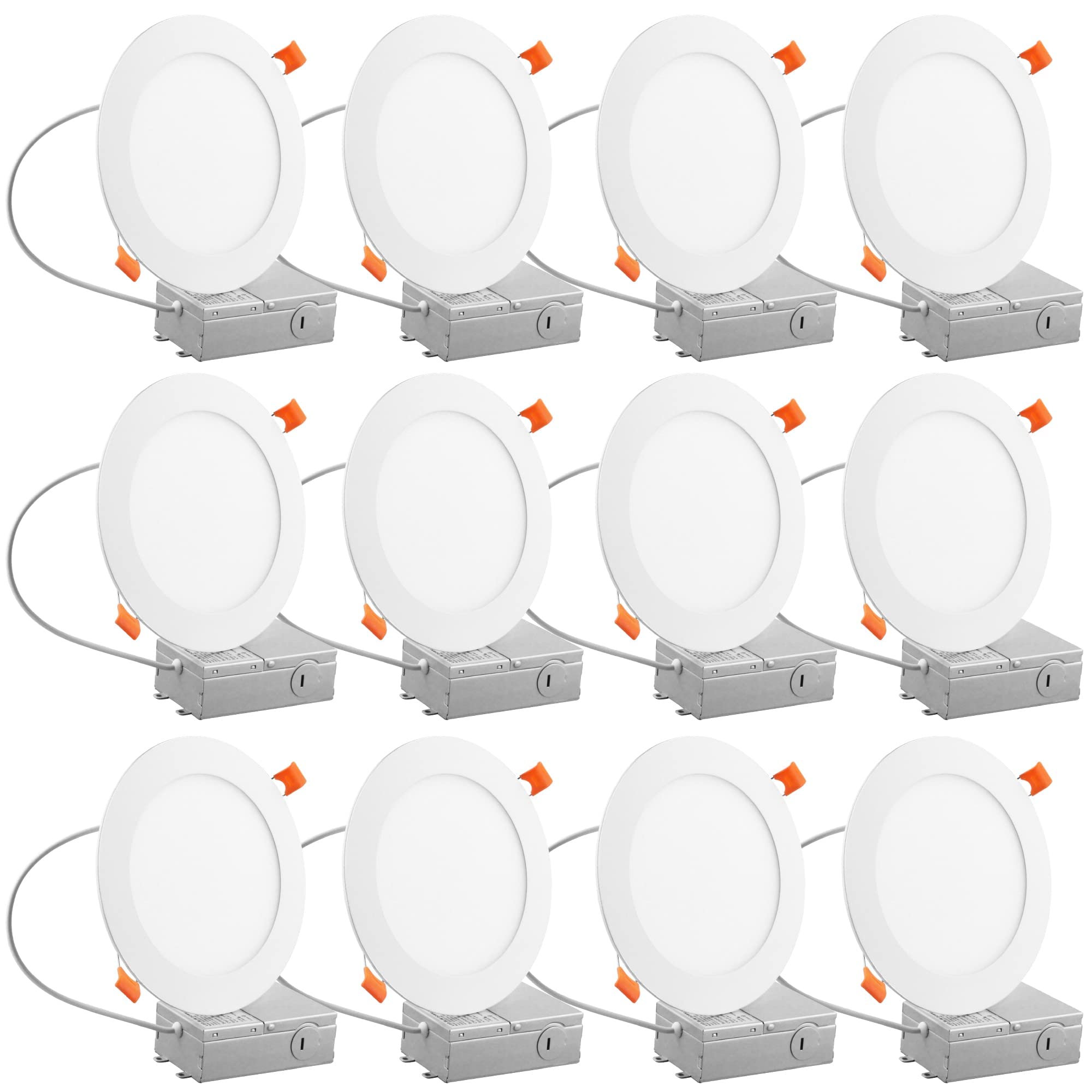TDLOL 12Pack 5000K/4000K/3000K CCT Selectable 6 Inch Ultra Thin Recessed Light with Junction Box, 100W Equivalent Dimmable Slim Downlight, 950LM High Brightness Recessed Light Fixtures-ETL Listed