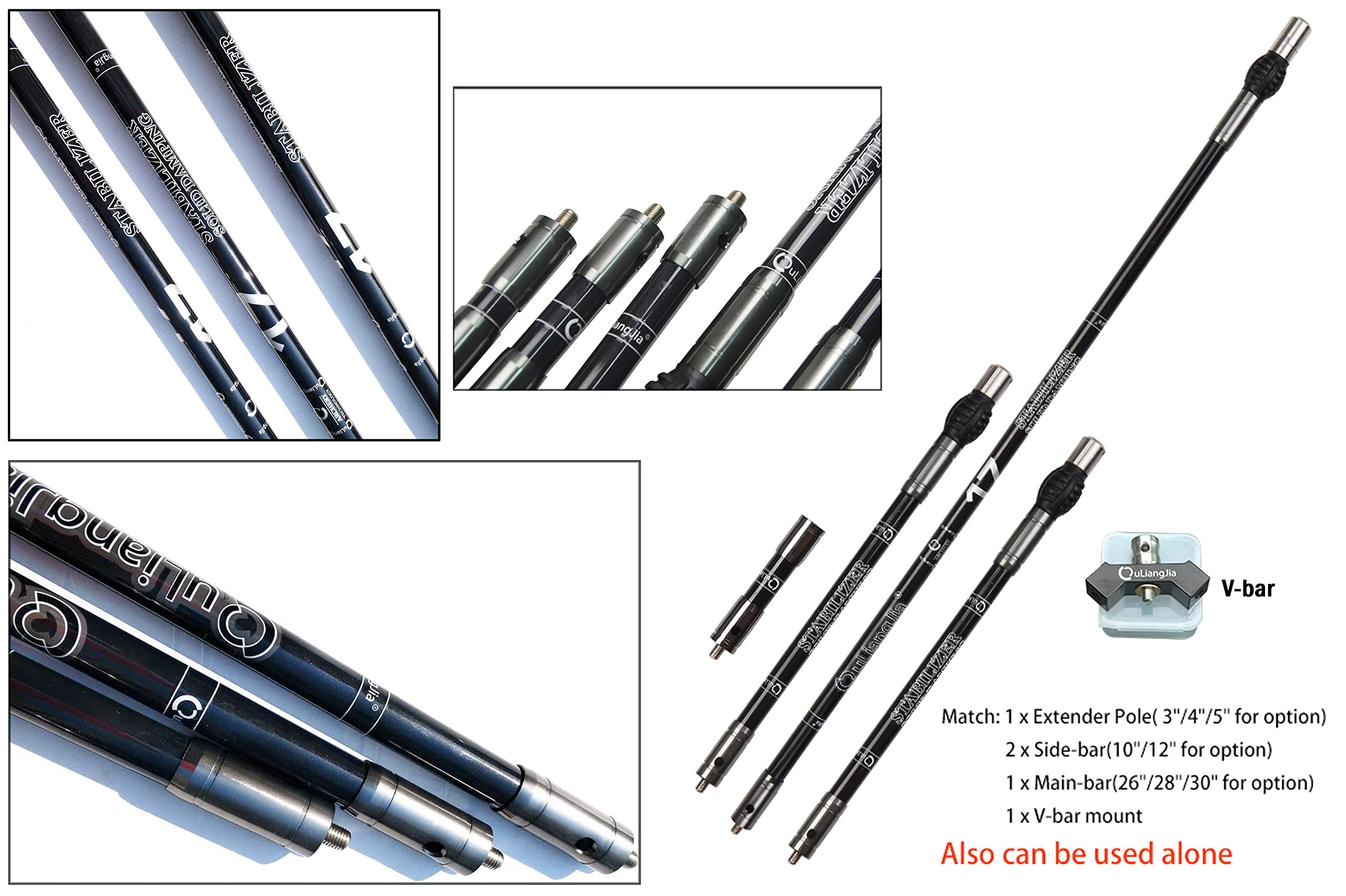 ZSHJGJR Archery Bow Stabilizer Balance Bar Rod System 3-30 Inch Carbon Fiber Stabilizer Damping Shock Absorber for Recurve Compound Bow (26inch, Grey)