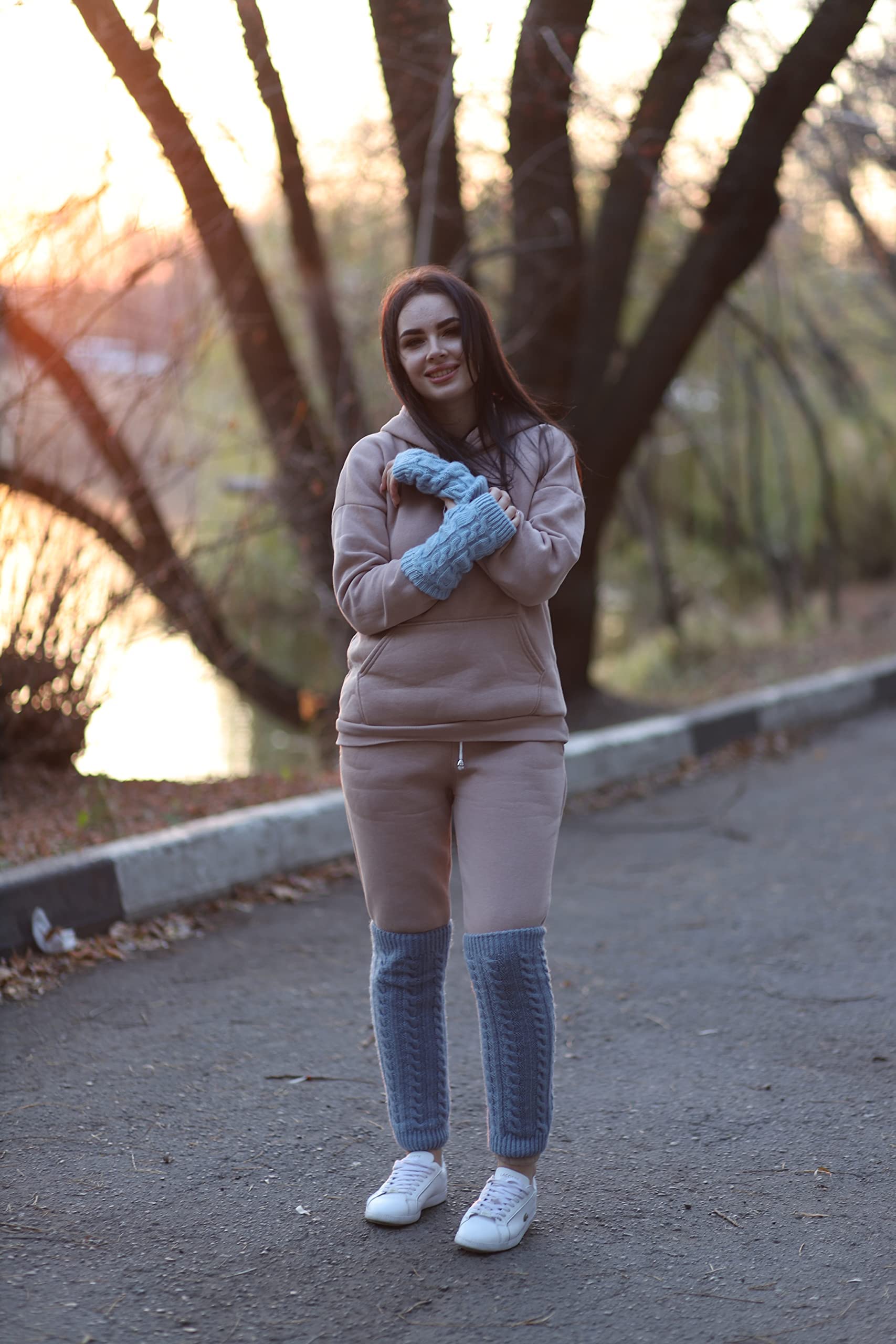 WHOLEWOOLS Wool Leg Warmers for Women Thigh High Socks Knitted Stockings Warm and Long Footless Cable Knit Crochet Warmers (grafit)