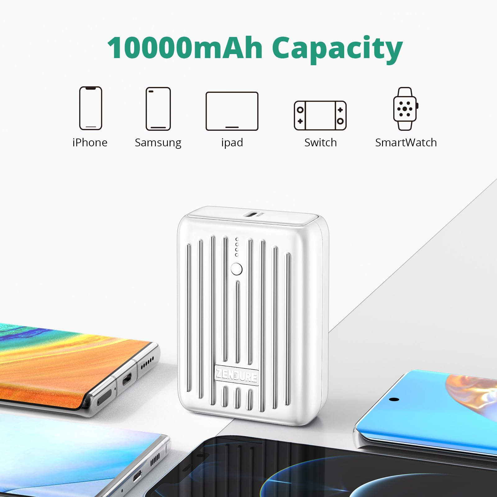Zendure Power Bank, 10,000mAh Mini Portable Charger Battery Pack PD 20W Power Delivery Quick Charge 3.0 USB C External Battery for iPhone 15/15 Plus/15 Pro/15 Pro Max/14/14 Pro/Samsung/Pixel/LG