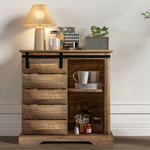 Wonder Comfort Sideboard Buffet Cabinet,Kitchen Storage Console Table with Sliding Barn Door for Living, Dining Room, Bedroom, Entryway, Rustic Brown