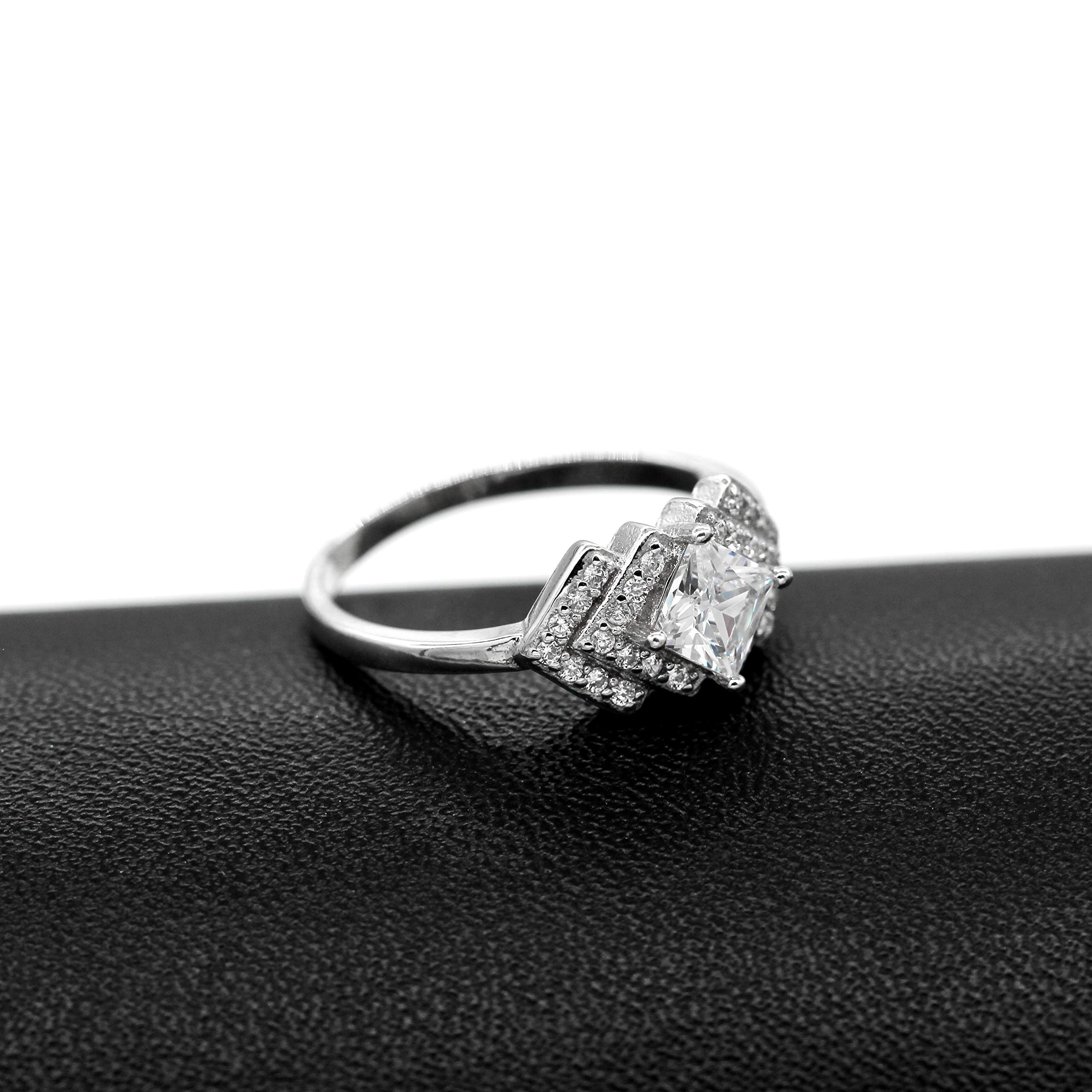 Uloveido Princess Cut Lab Created Diamond Wedding Engagement Ring Square CZ Rings Anniversary Party Prom Gifts (Size 9) WX015