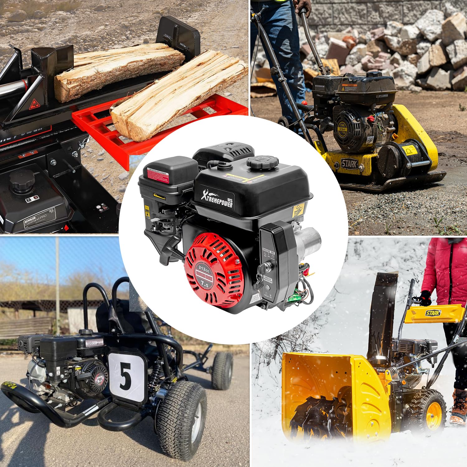 XtremepowerUS Electric Start 7 HP Go Kart Gas Engine Log Splitter Recoil/Electric Start Engine Gas Power Gasoline OHV Motor, Black