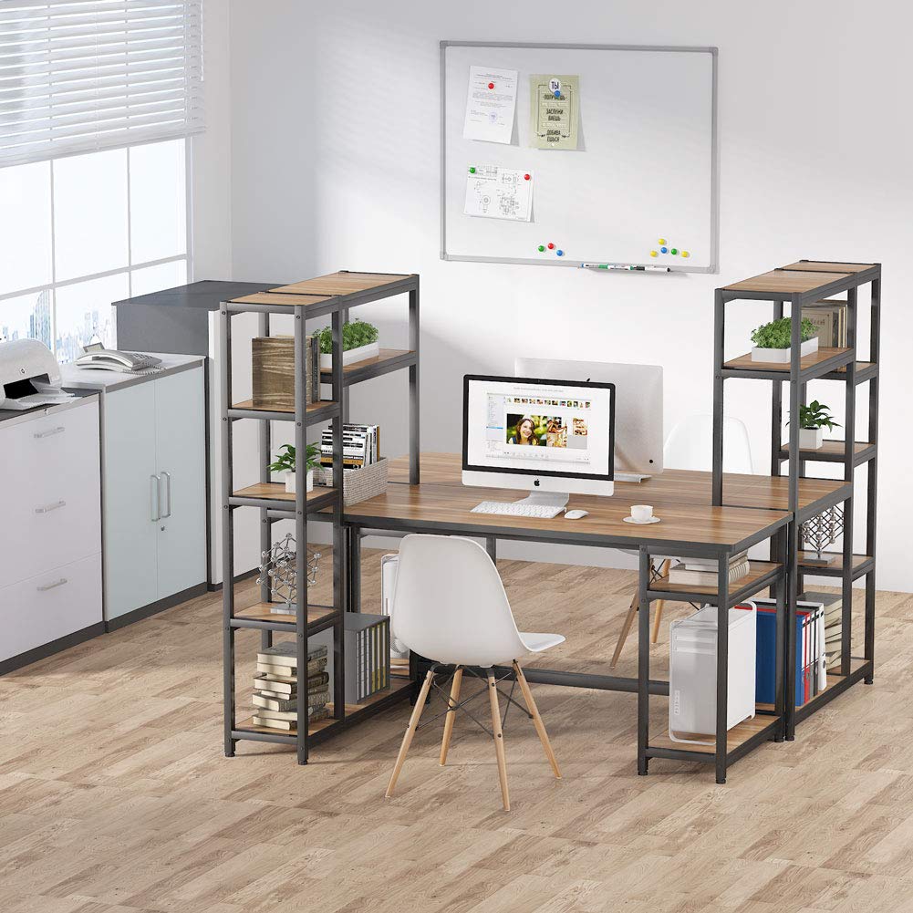 Tribesigns Reversible Computer Office Desk with 9-Tier Storage Shelves, 67 inch Large PC Laptop Study Writing Table Workstation with Hutch Bookshelf and CPU Stand for Home Office (Oak)