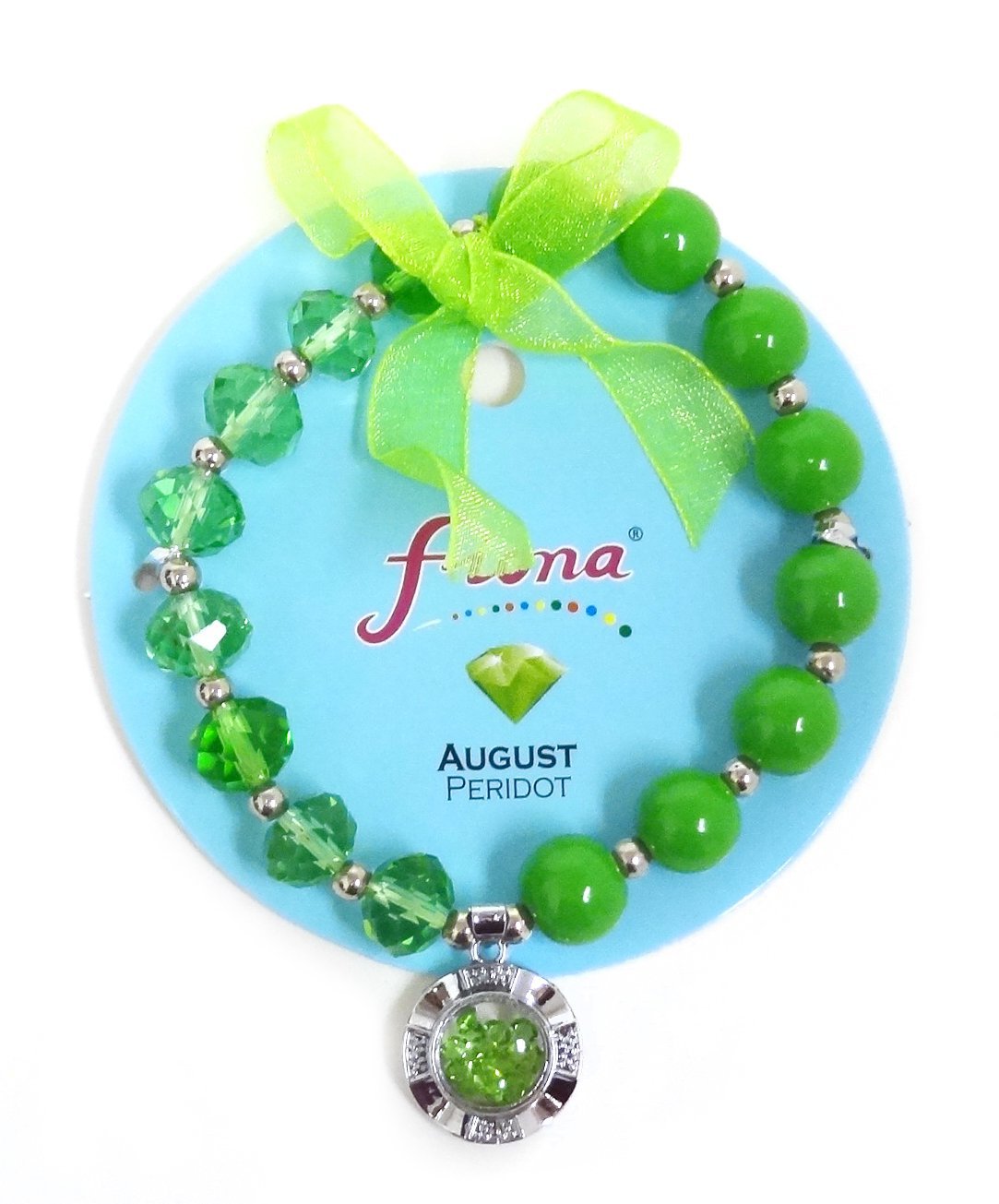 Woman Bracelet/ Crystal Spinner Lucky Charm/ Birthstone Color/ August-Peridot