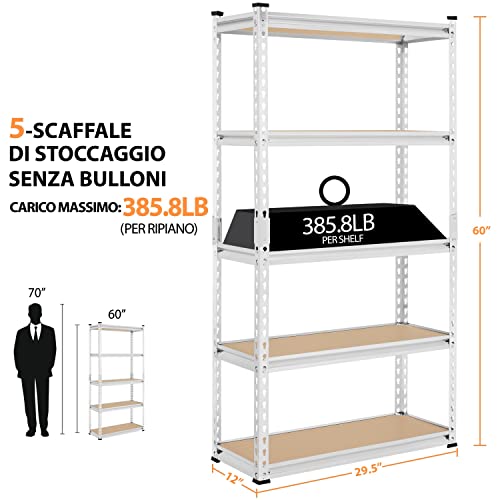 Topeakmart Storage Shelves 5 Tier Adjustable Metal Shelving Unit Utility Shelves Garage Storage Racks for Warehouse Garage Pantry Kitchen- Silver, 29.5 x 12 x 60 Inch