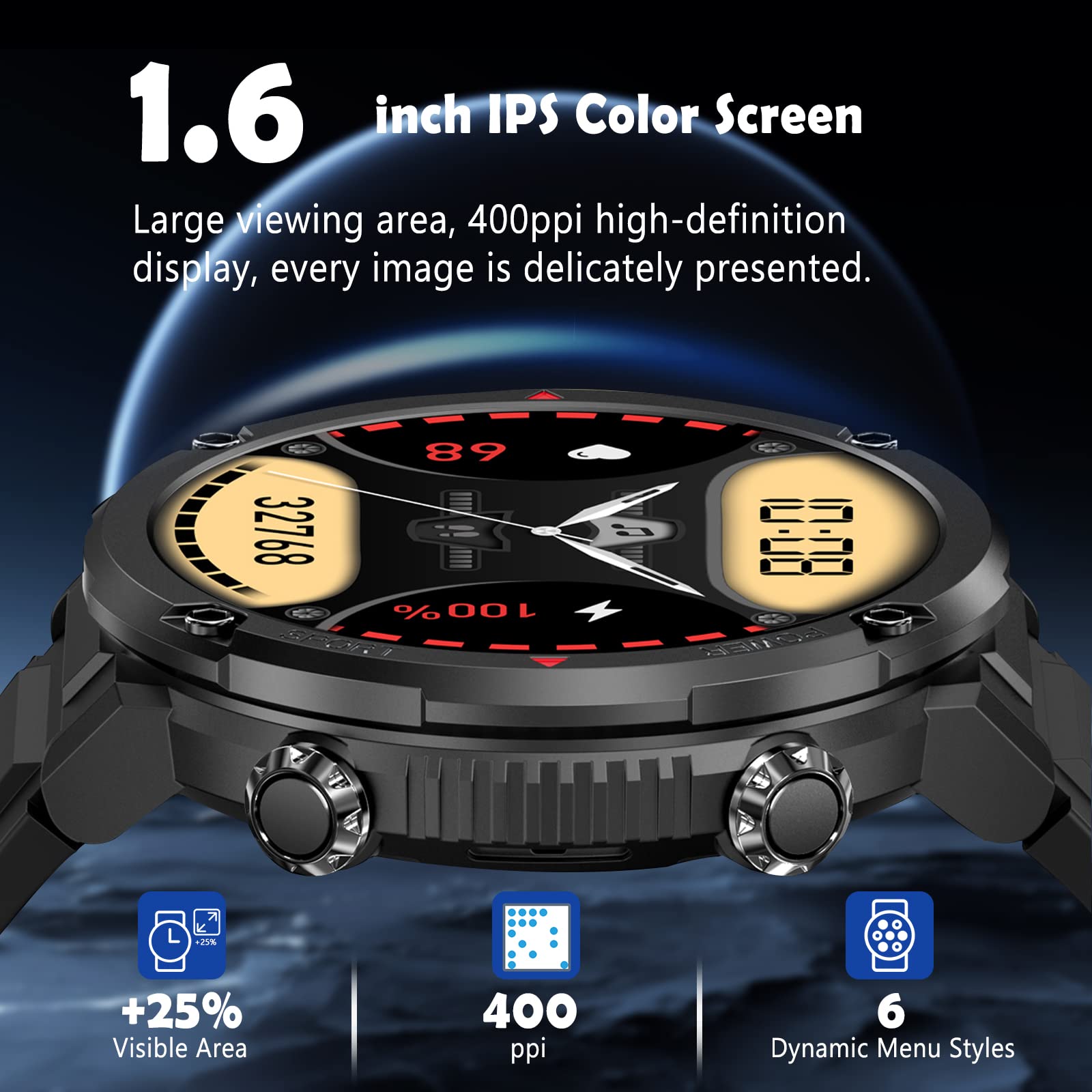 YYKY Smart Watch for Men with Bluetooth Call(Answer/Dial Calls),1.6" Ultra Large HD Display/150 Sports Modes/60 Days Long Battery Outdoor Fitness Tracker,Rugged Tactical Smartwatch for iOS Android