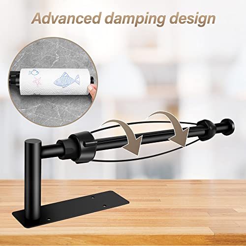 VJAEDEY Paper Towel Holder Under Cabinet, Single Hand Operation, Damping Effect - Stainless Steel Wall Mount - Easy Tear Design - Ideal for Kitchen/Bathroom/Garage - Self-Adhesive/Drill Install, Black