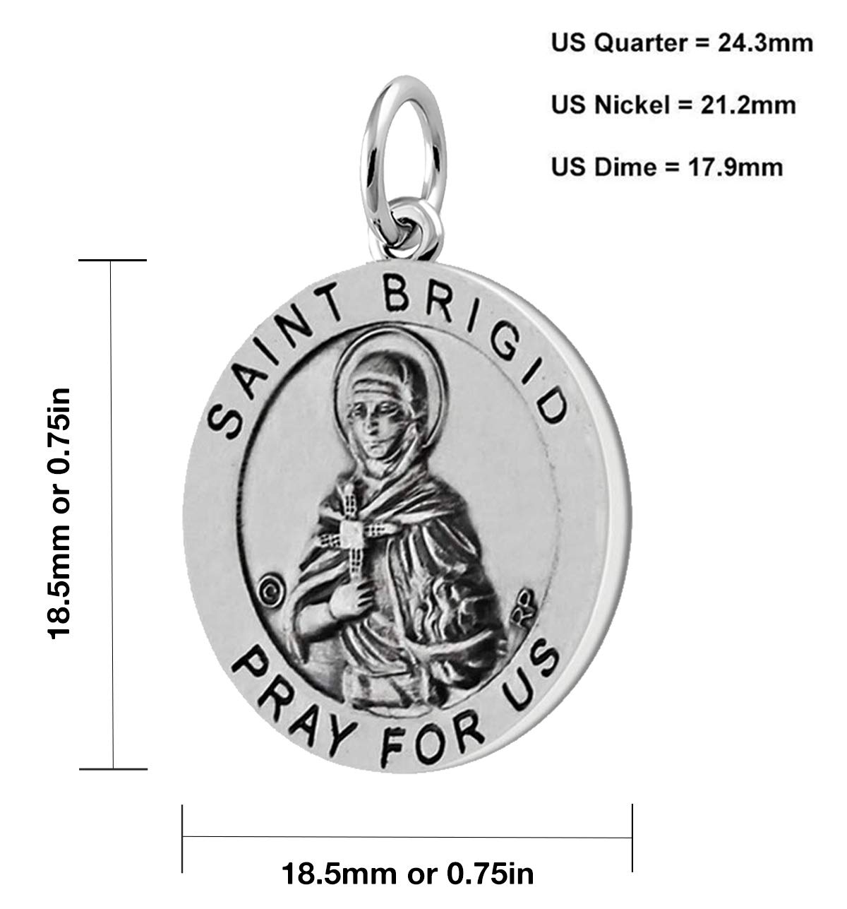 US Jewels Ladies 925 Sterling Silver Saint Brigid Medal Pendant, 18.5mm