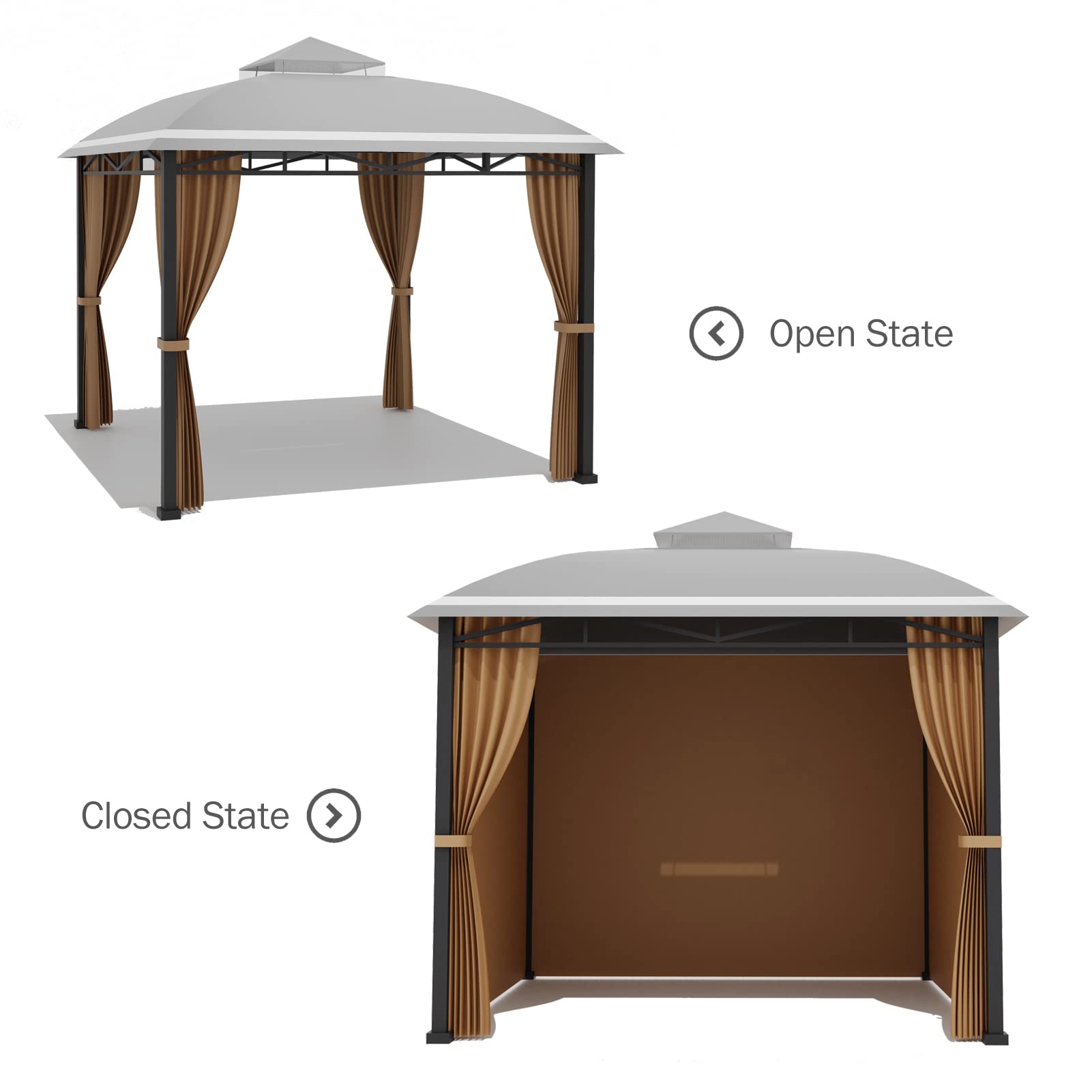 Tumjay Gazebo Privacy Curtain Universal Replacement 10’x10’ Gazebo Curtains Waterproof Outdoor Privacy Gazebo Side Wall Patio Canopy Privacy Shade Outside Sidewalls 1 Panel with Zipper(Brown)