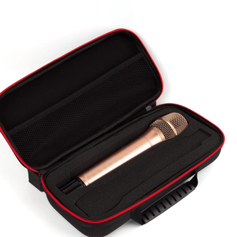 Vaguelly Wireless Microphone Case: Hard EVA Case for Handheld Microphone Dual Mic Bag Microphone Hard Carrying Travel Case, Black,Red, 30x15cm