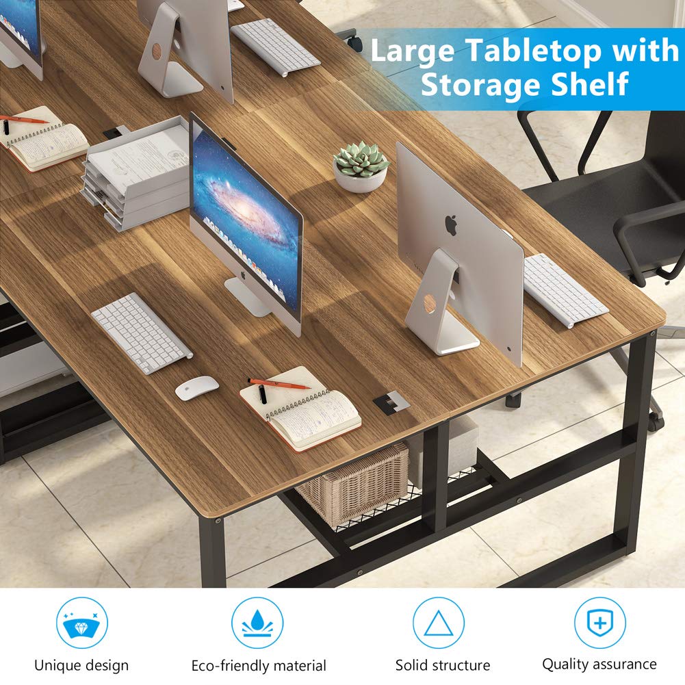 Tribesigns Two Person Desk, 47 x 47 inch Extra Large Computer Desk with Open Storage Shelves, Double Workstation Office Desk Writing Study Desk for Home Office (Dk Walnut)