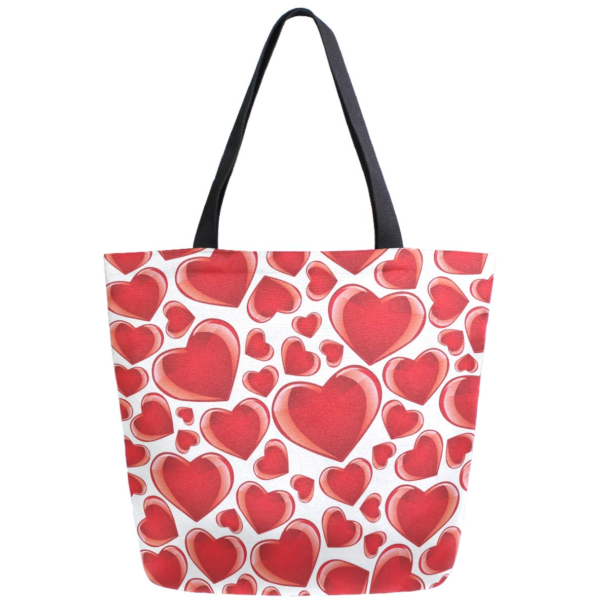 ZzWwR Sweet Cute Hearts Pattern Extra Large Canvas Shoulder Tote Top Handle Bag for Gym Beach Travel Shopping
