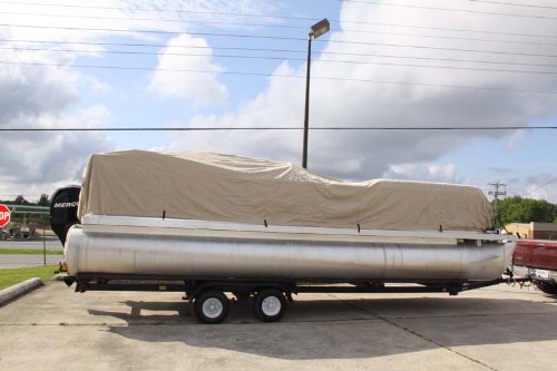 Vortex Direct 26' Tan/Beige Pontoon Boat Cover, Has Elastic and Straps, Fits 24'1" to 25' to 26' Long Deck Area, Up to 102" Beam