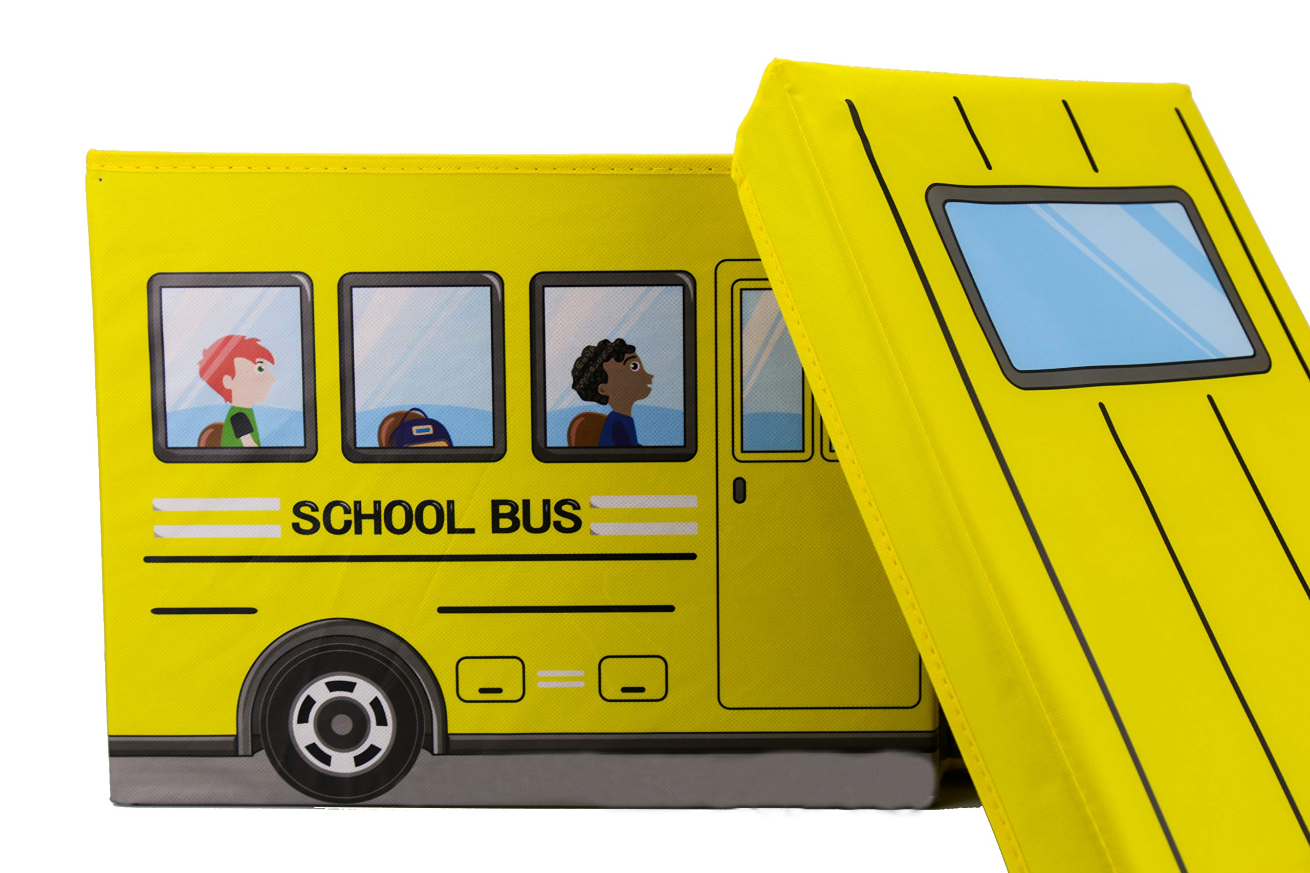 Wonderful Think Yellow Storage Toy Box - Folding Storage Organizer with Foam Cushion Seat Perfect Size Storage Collapsible Chest (School Bus)